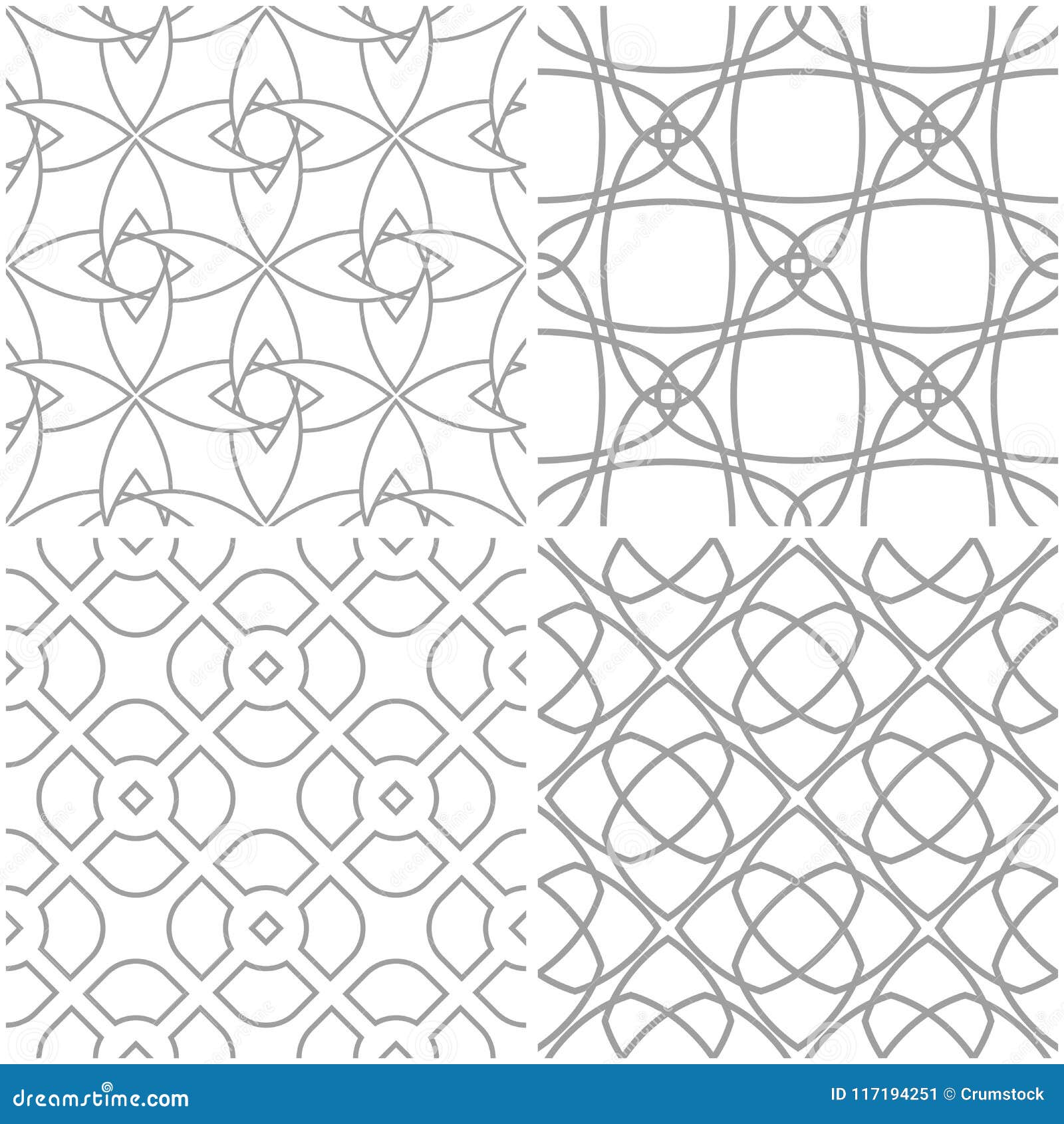 Geometric Patterns. Set of Light Gray and White Seamless Backgrounds ...