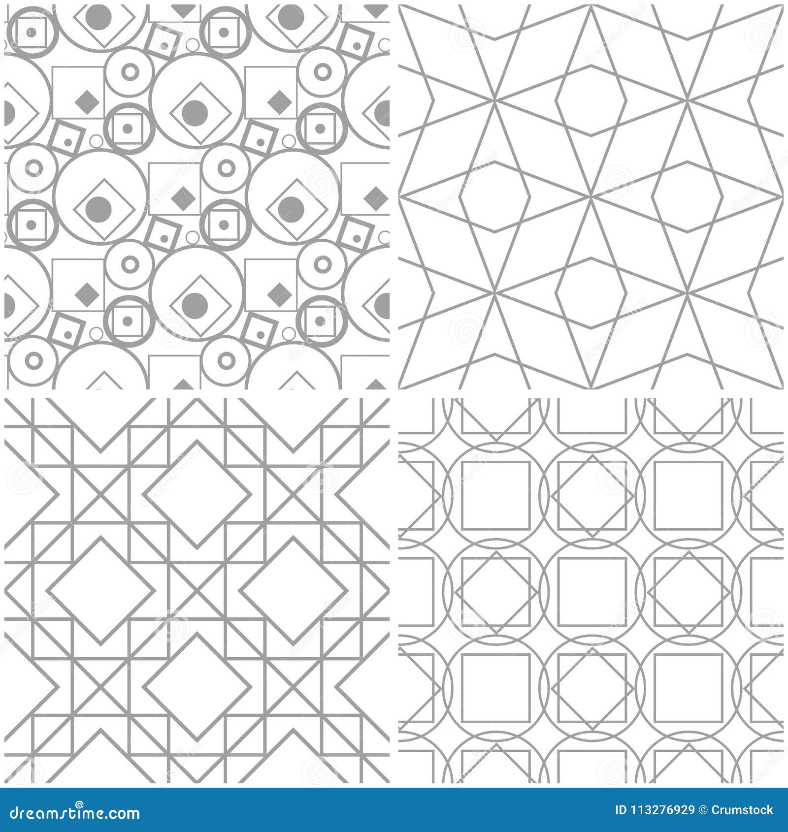 Geometric Patterns. Set of Light Gray and White Seamless Backgrounds ...