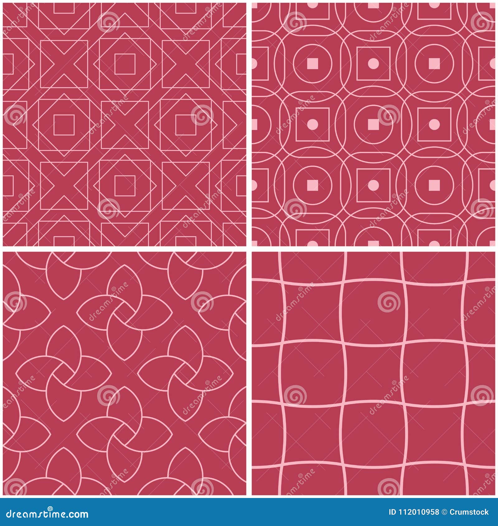 Geometric Patterns. Set of Pale Red Seamless Backgrounds Stock Vector ...