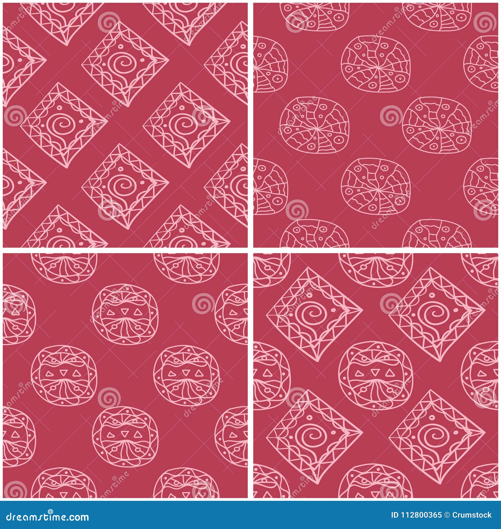 Geometric Patterns. Set of Pale Red Seamless Backgrounds Stock Vector ...