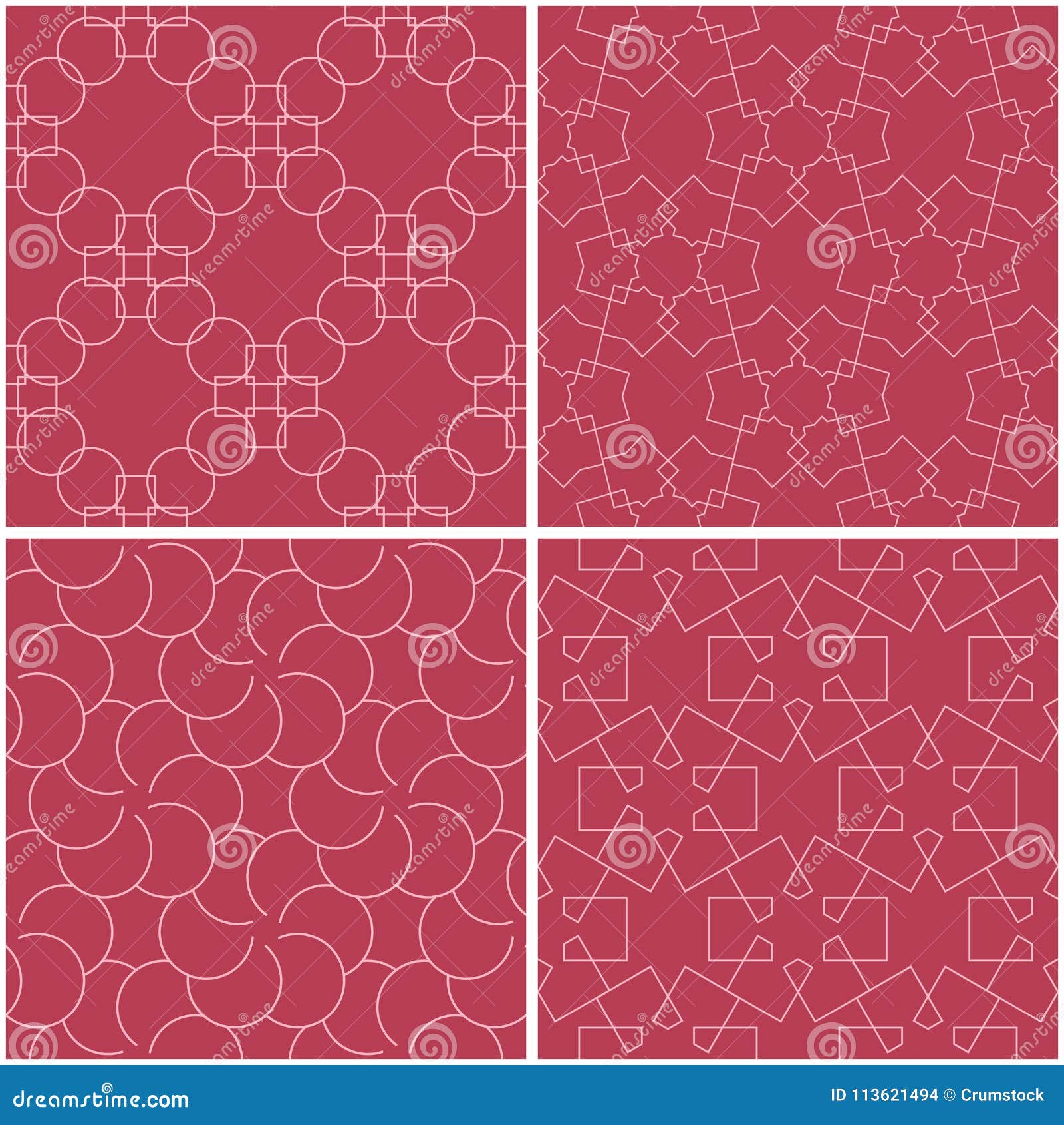 Geometric Patterns. Set of Pale Red Seamless Backgrounds Stock Vector ...