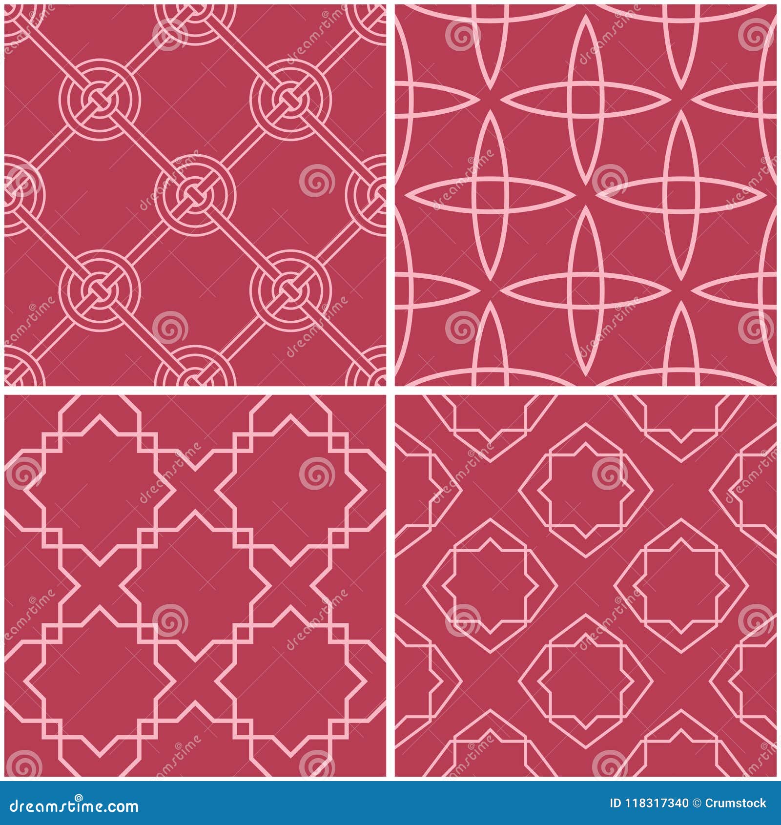 Geometric Patterns. Set of Pale Red Seamless Backgrounds Stock Vector ...