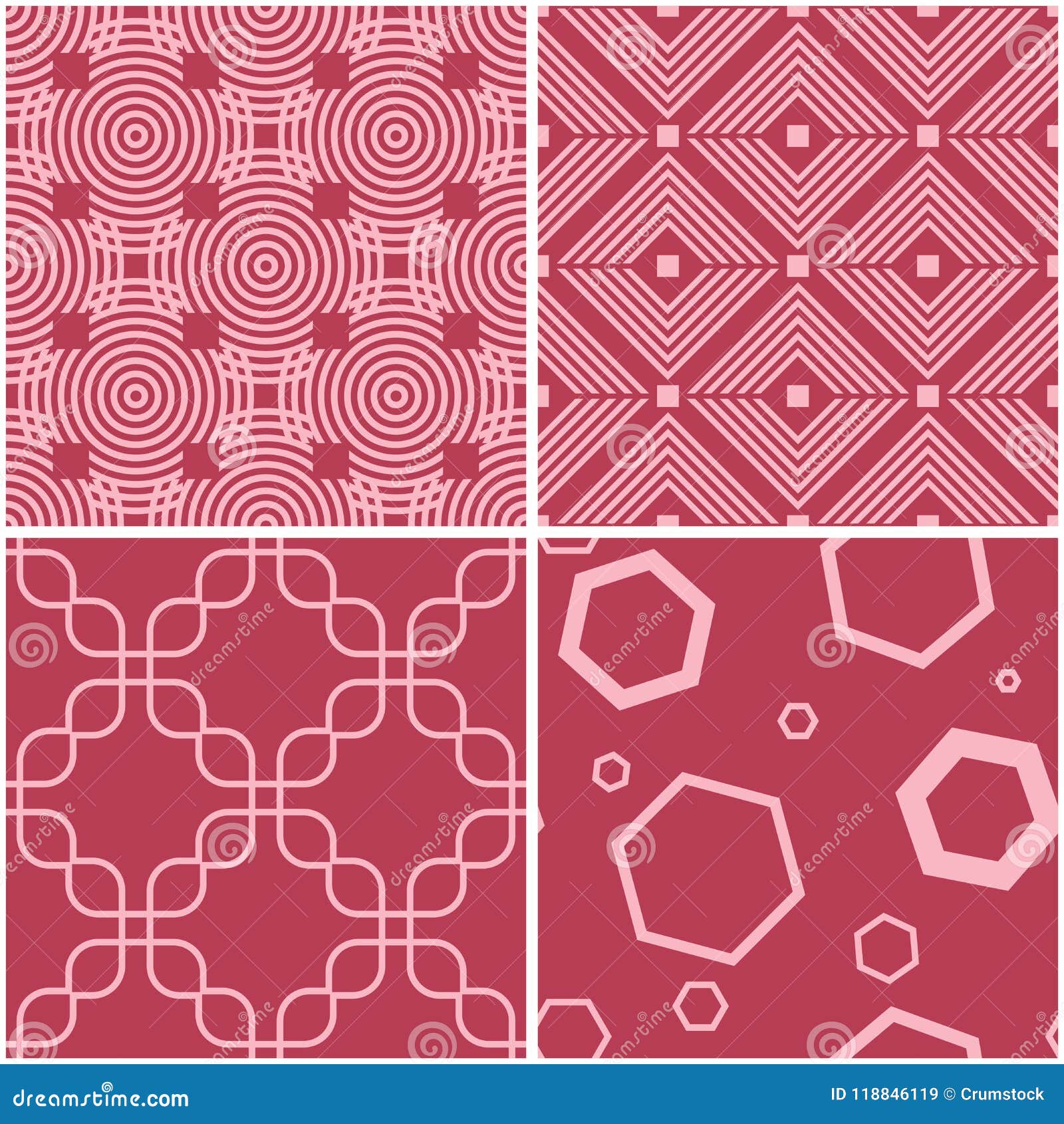 Geometric Patterns. Set of Pale Red Seamless Backgrounds Stock Vector ...