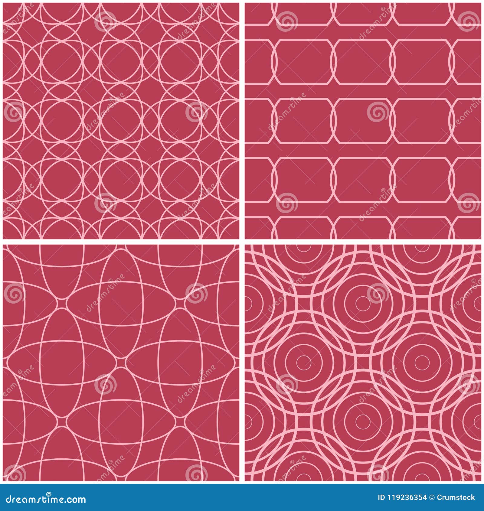 Geometric Patterns. Set of Pale Red Seamless Backgrounds Stock Vector ...