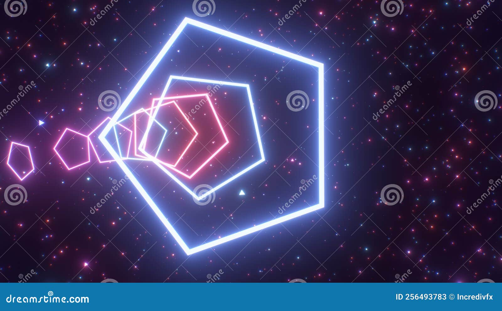 Geometric Pentagon Shape Neon Light Tunnel Roller Coaster Fly through ...