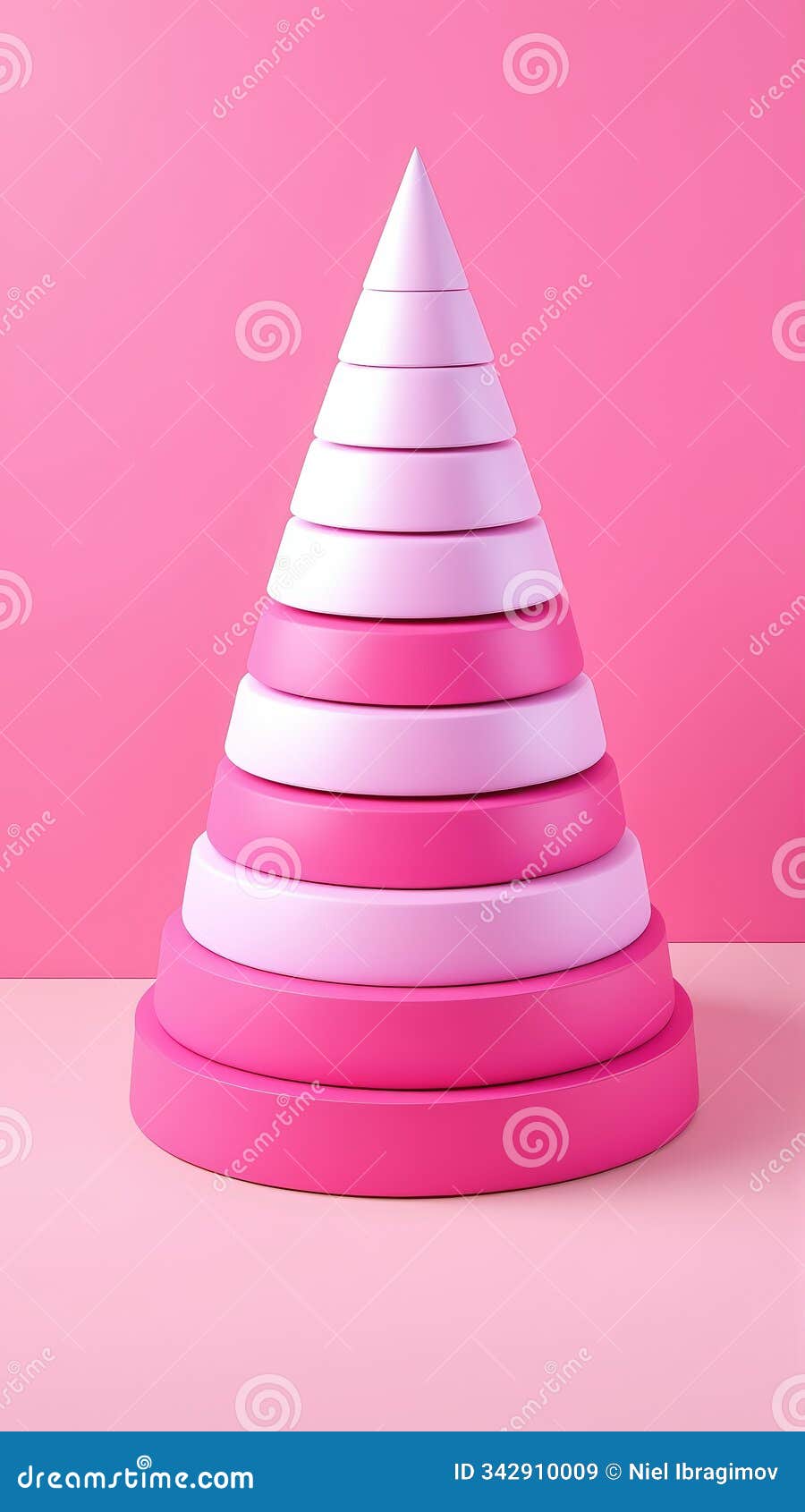 Geometric Pink Cone with Gradient Stacked Discs on Pastel Background ...