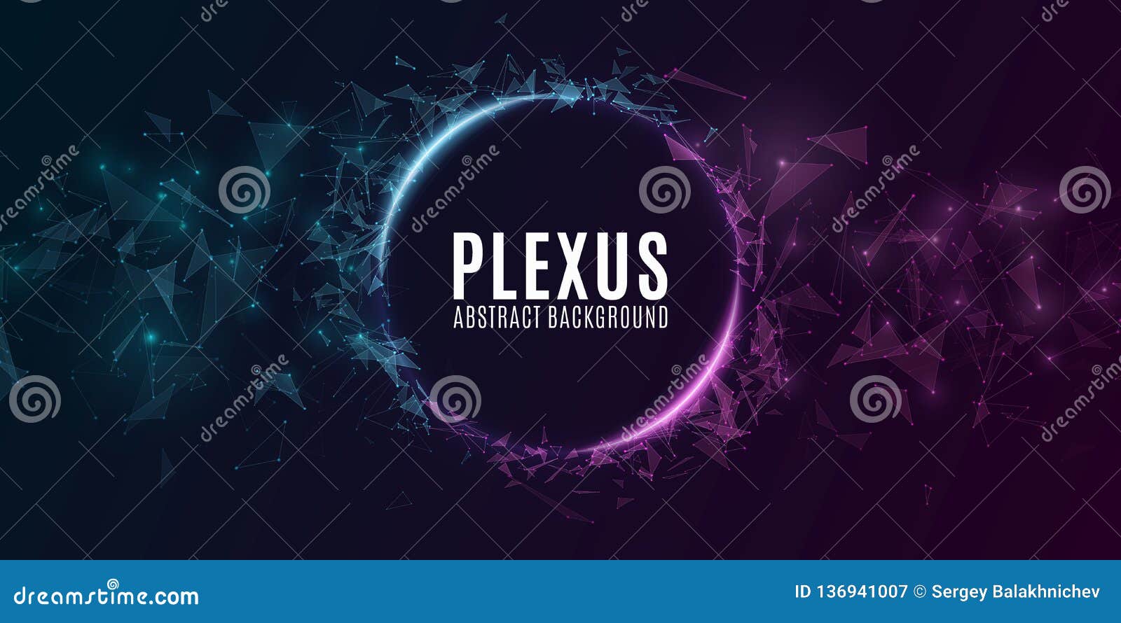 Geometric Plexus Banner of Flying Triangles and Dots on a Dark ...