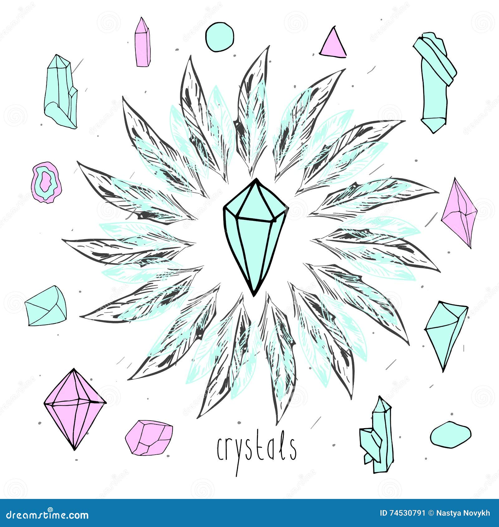 Geometric Polygonal Colored Crystals With Feathers. Stock Vector ...
