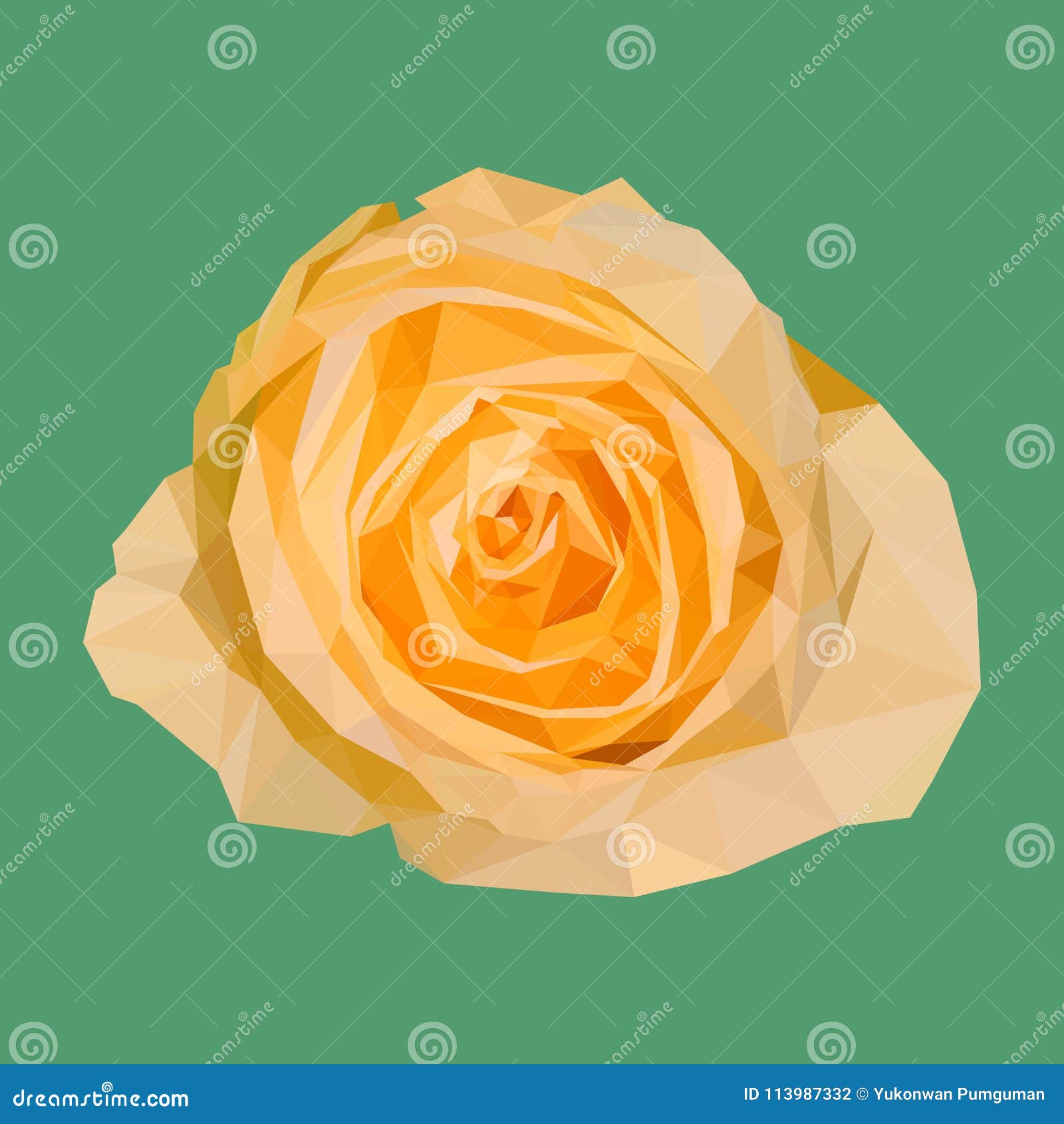 Geometric Polygonal Orange Rose, Isolated Polygon Vector Flower Stock ...
