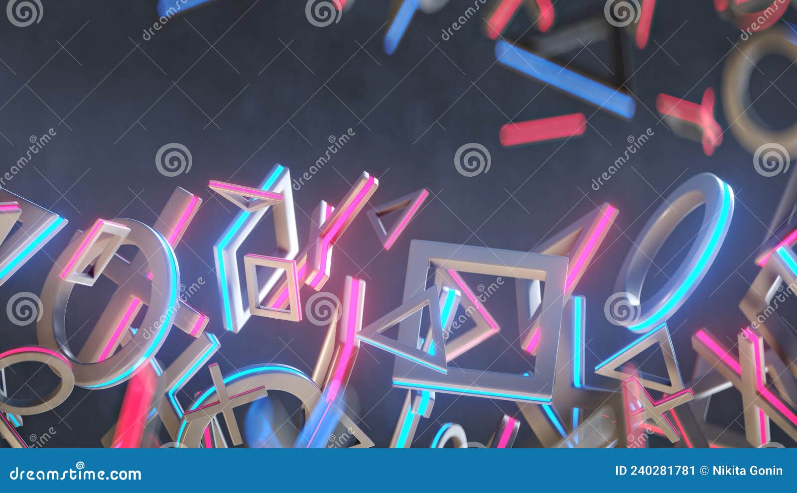 Geometric Primitive Shapes are Flying 3D Render Stock Illustration ...