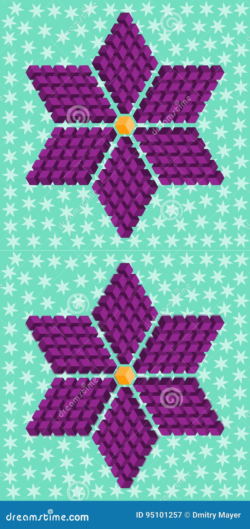 Geometric Purple Flower Consisting of Isometric Cubes Stock Vector ...