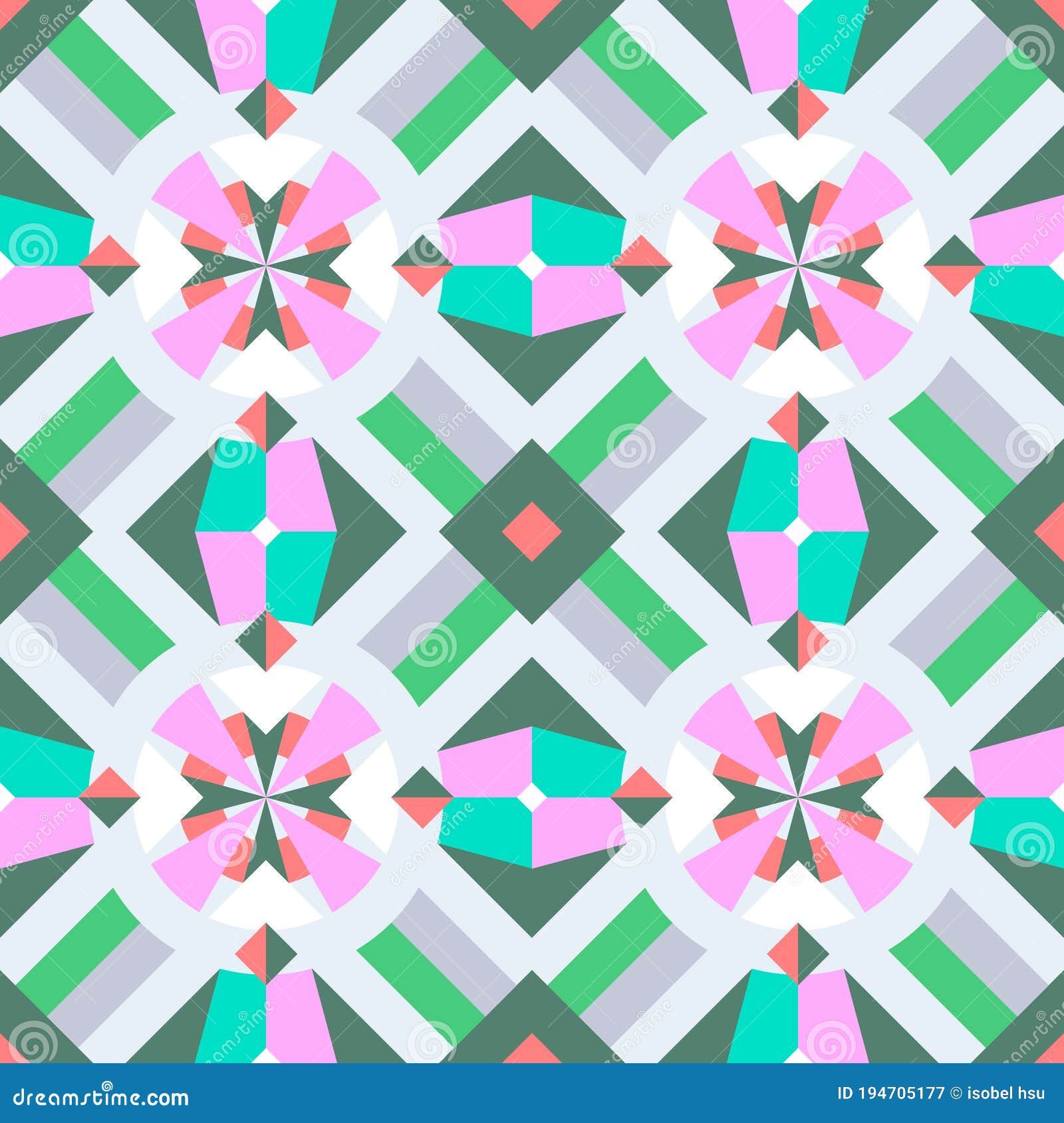 Geometric Radial Circles Diamond Shape Grid-based Seamless Pattern ...