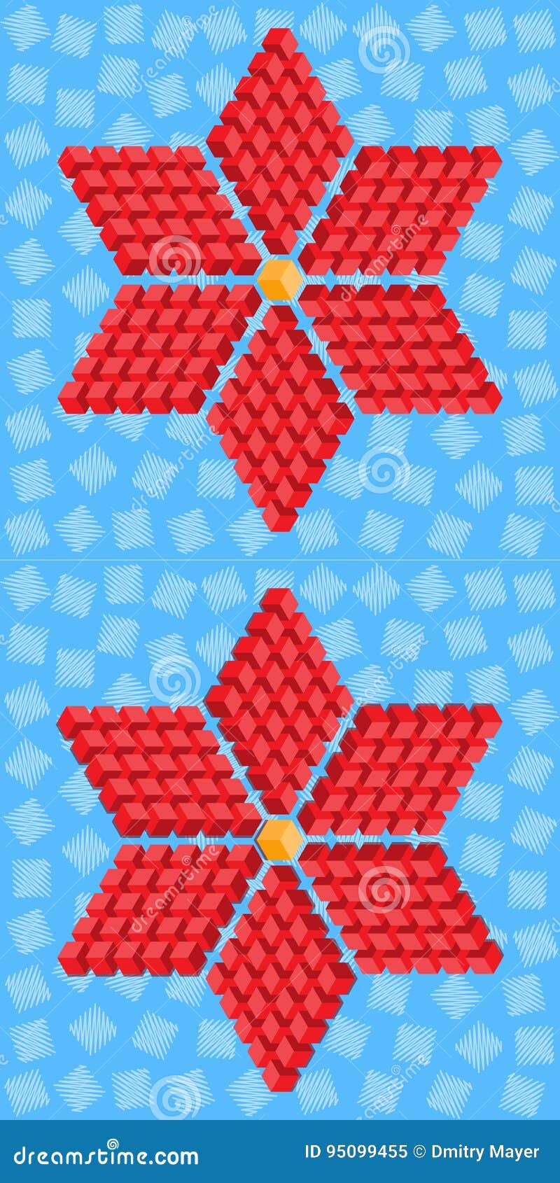 Geometric Red Flower Consisting of Isometric Cubes Stock Vector ...