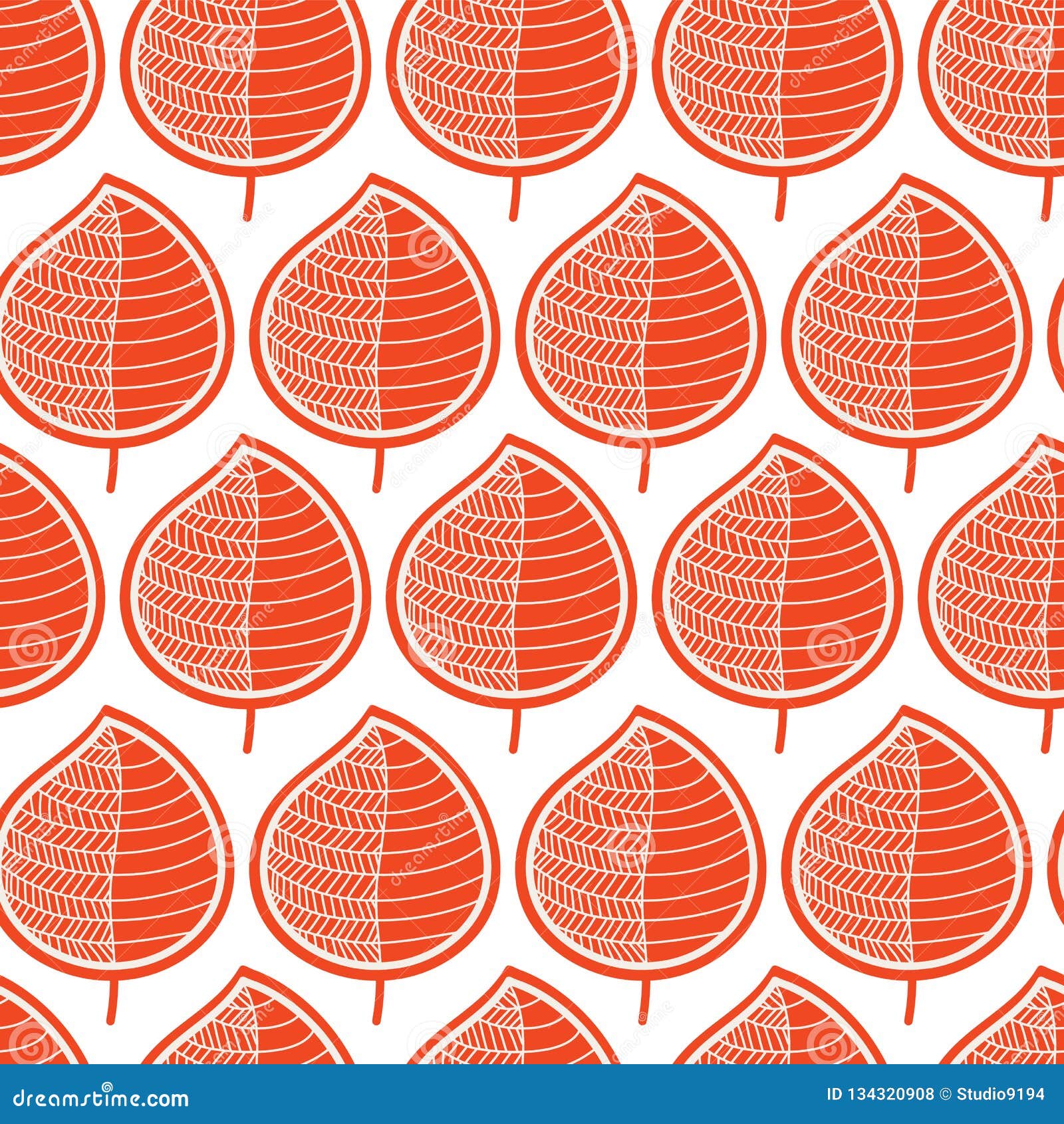 Geometric Orange Leaves on a White Background. Seamless Vector Pattern ...