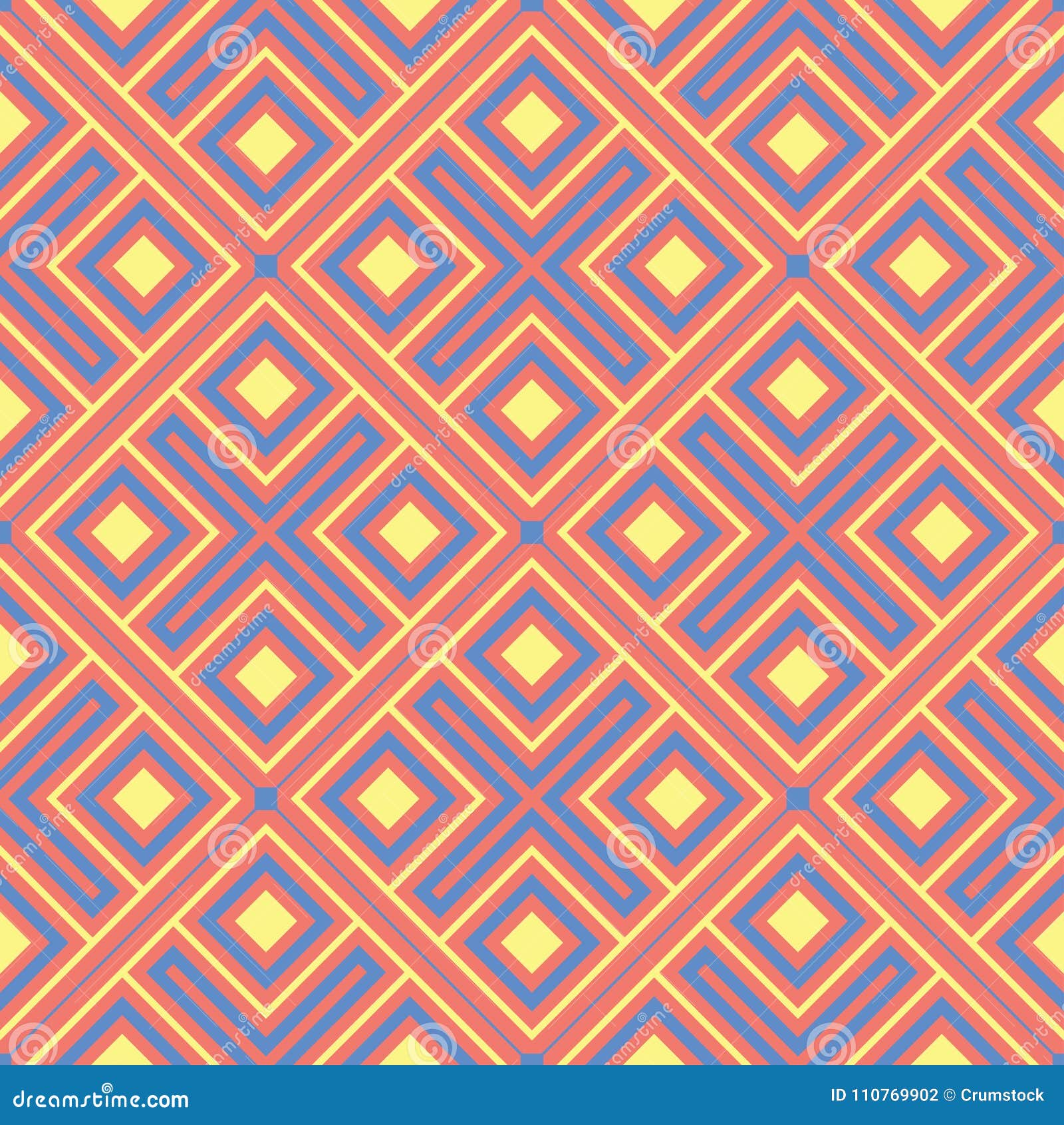 Geometric Red Orange Seamless Pattern. Bright Background with Blue and ...