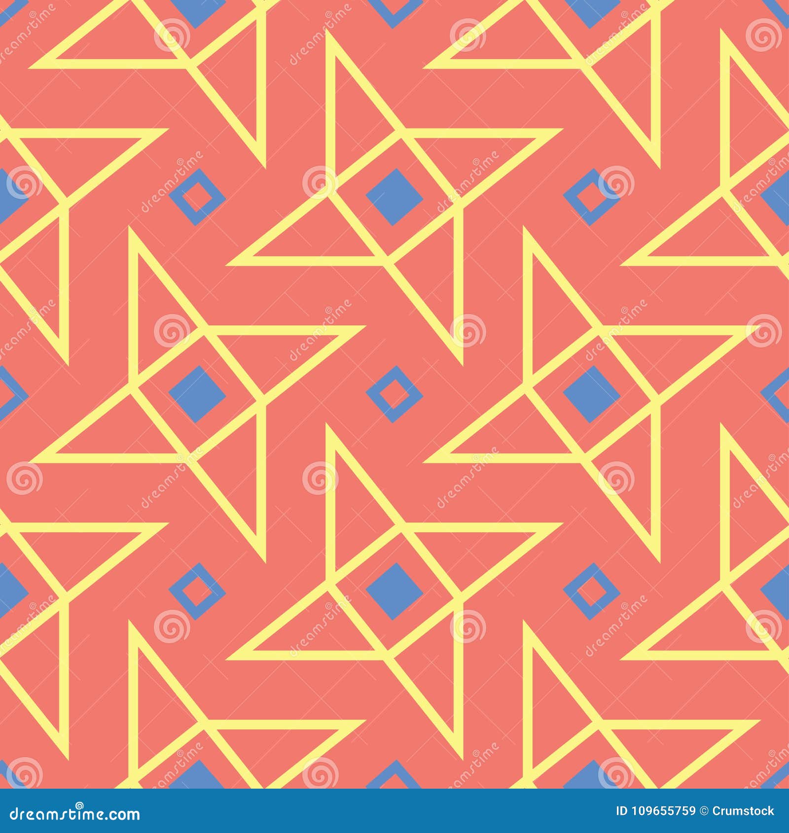 Geometric Red Orange Seamless Pattern. Bright Background with Blue and ...