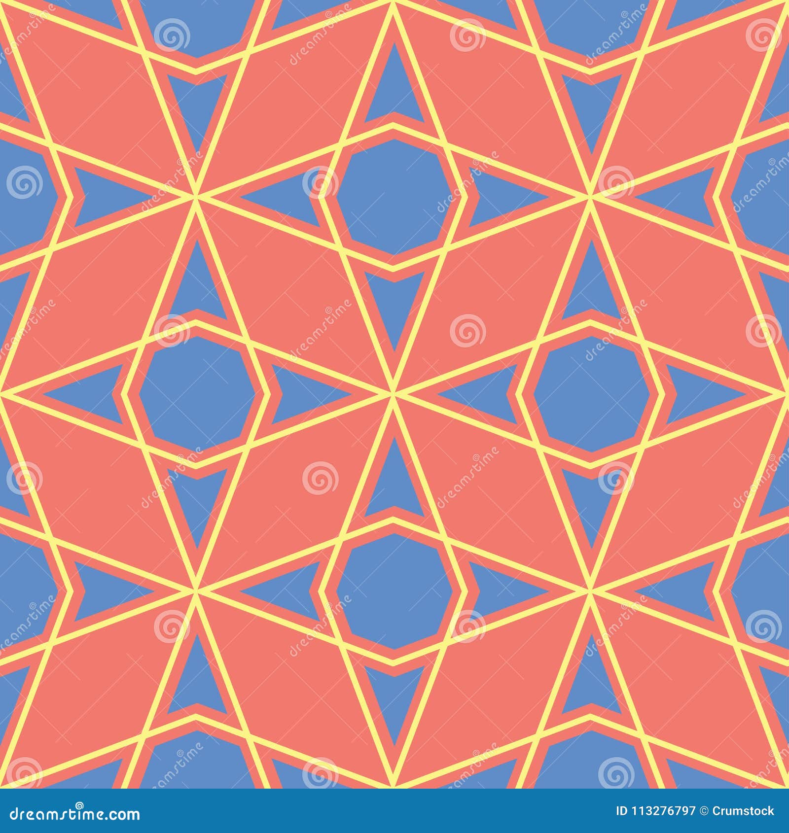 Geometric Red Orange Seamless Pattern. Bright Background with Blue and ...
