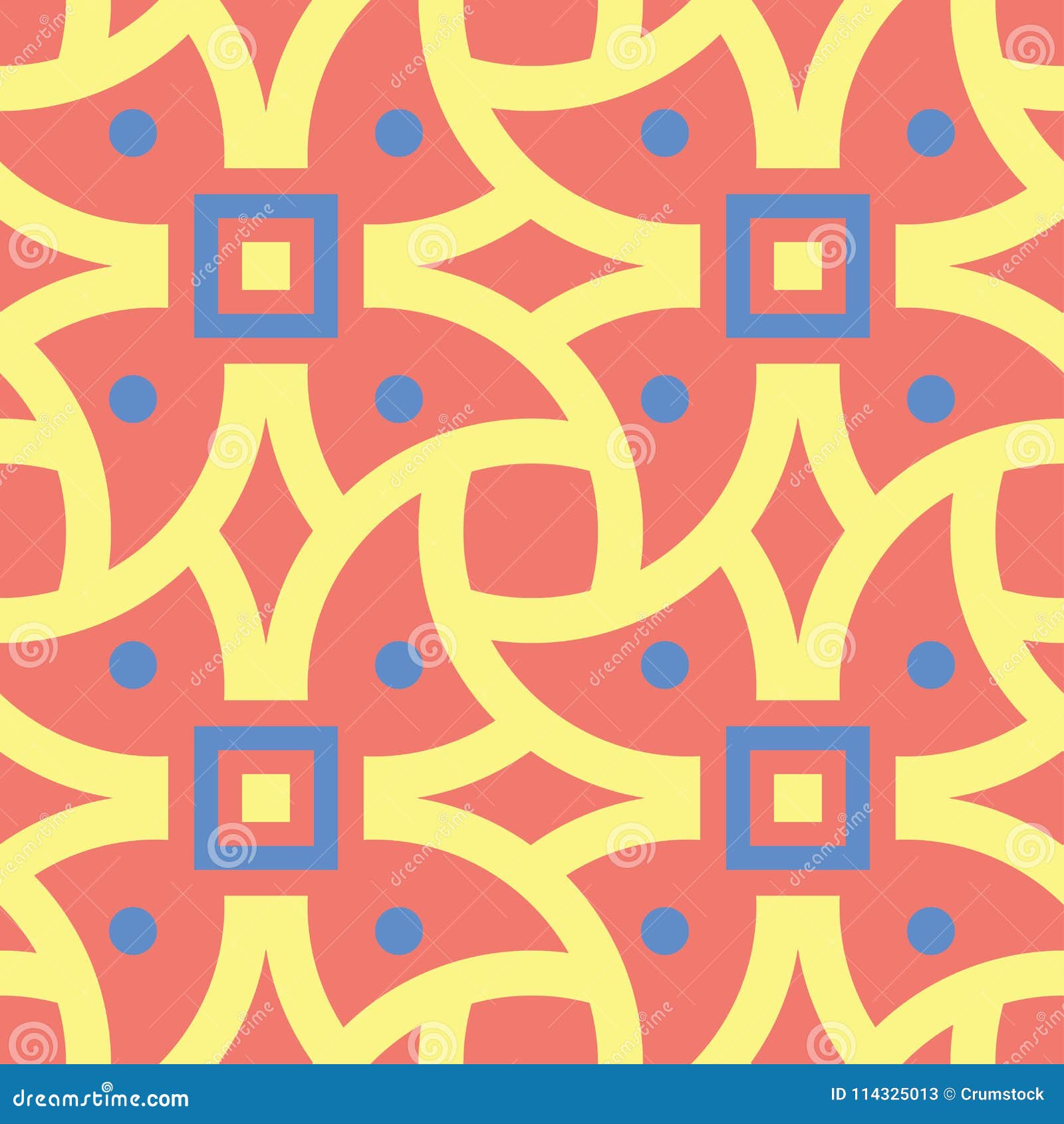 Geometric Red Orange Seamless Pattern. Bright Background with Blue and ...