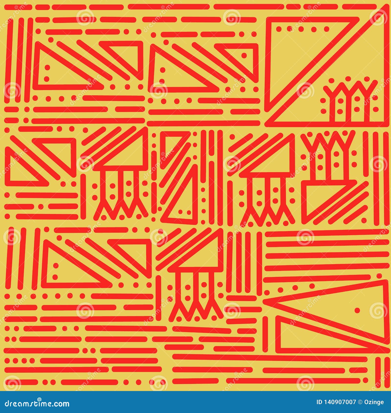 Geometric Red Vector Pattern on Yellow Isolated Background. Abstract ...