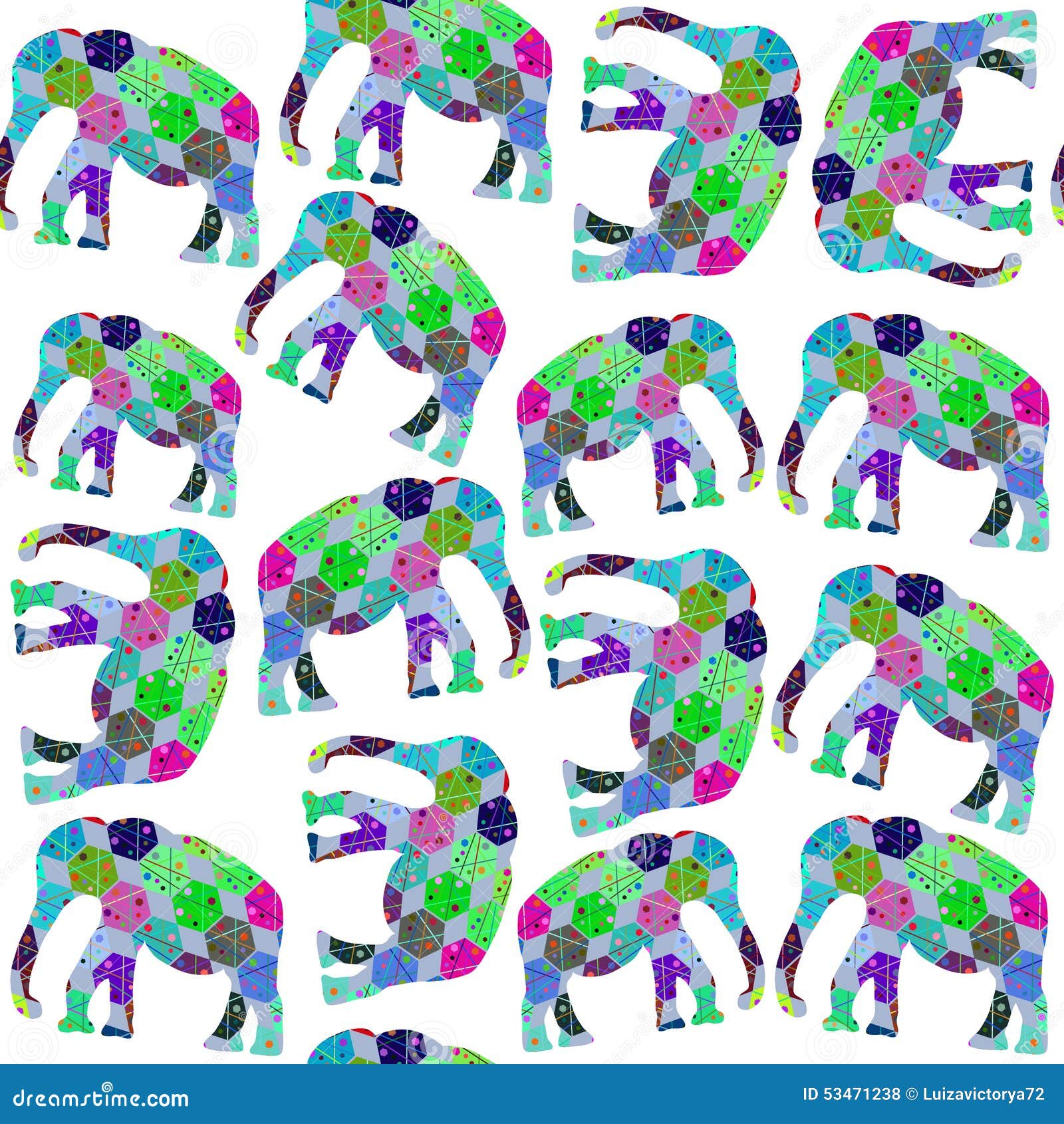 Geometric Retro Elephants Seamless Pattern and Seamless Pattern Stock ...