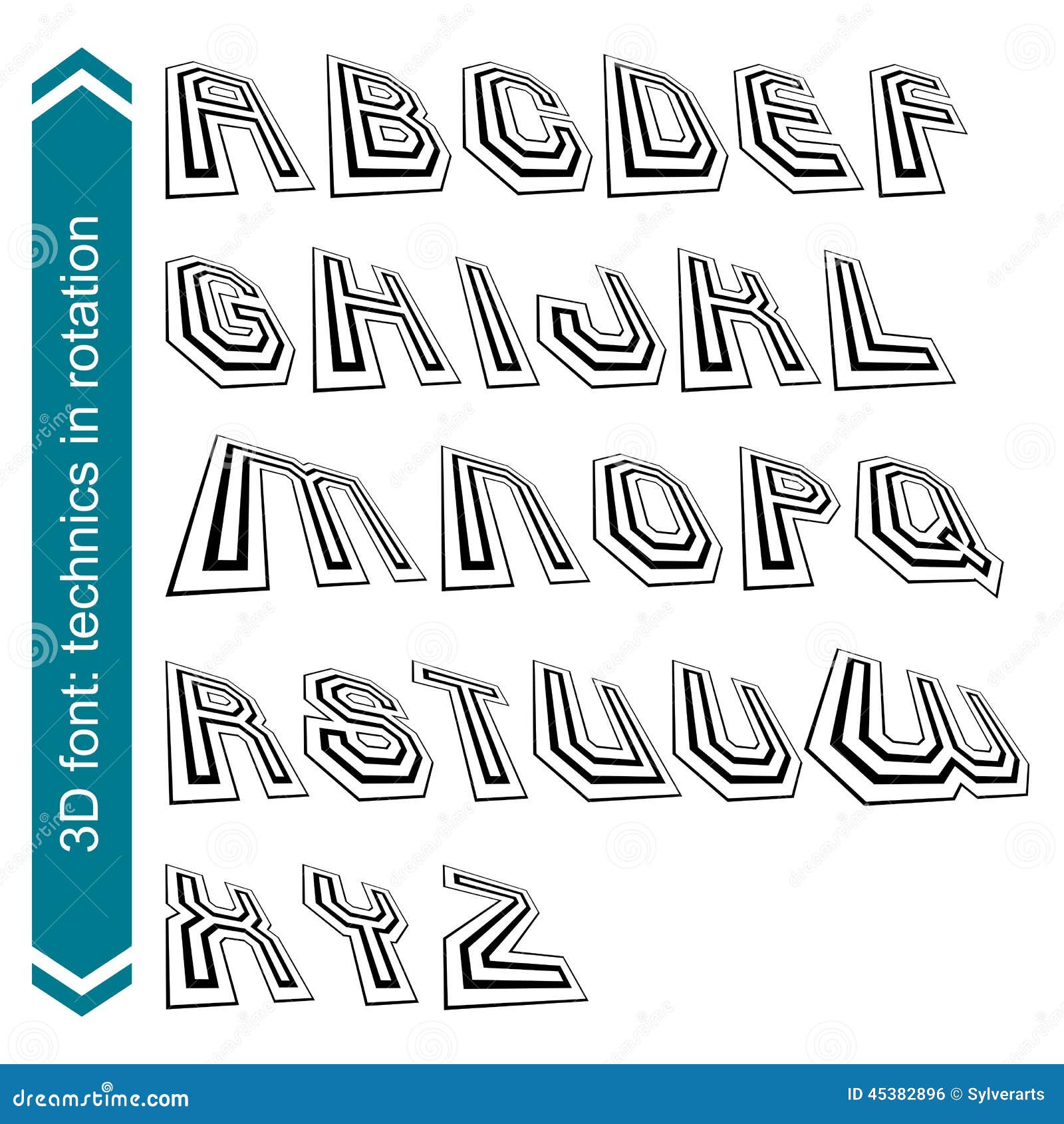 Geometric Retro Style Graphic Font in Rotation, Vector Stock Vector ...