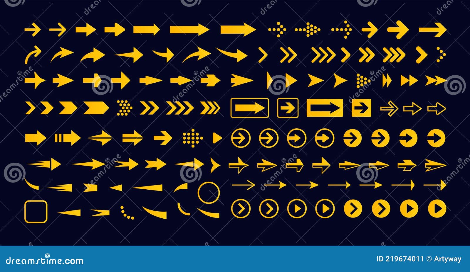 Geometric Right Arrow Set, Vector Icon. Pointer Icon, Next Sign ...