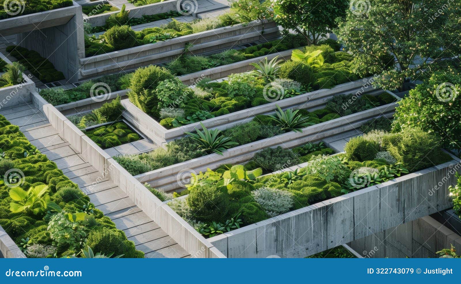 A Geometric Rooftop Garden Featuring Perfectly Aligned Greenery and ...