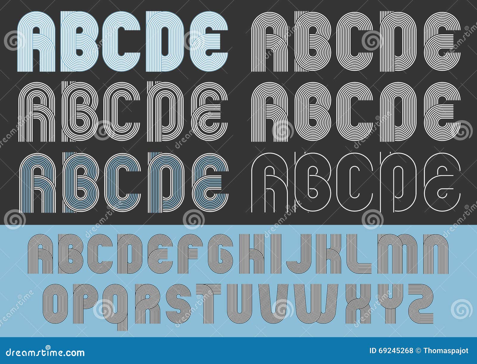 Geometric Round Lines Typeface Vector Illustration | CartoonDealer.com ...