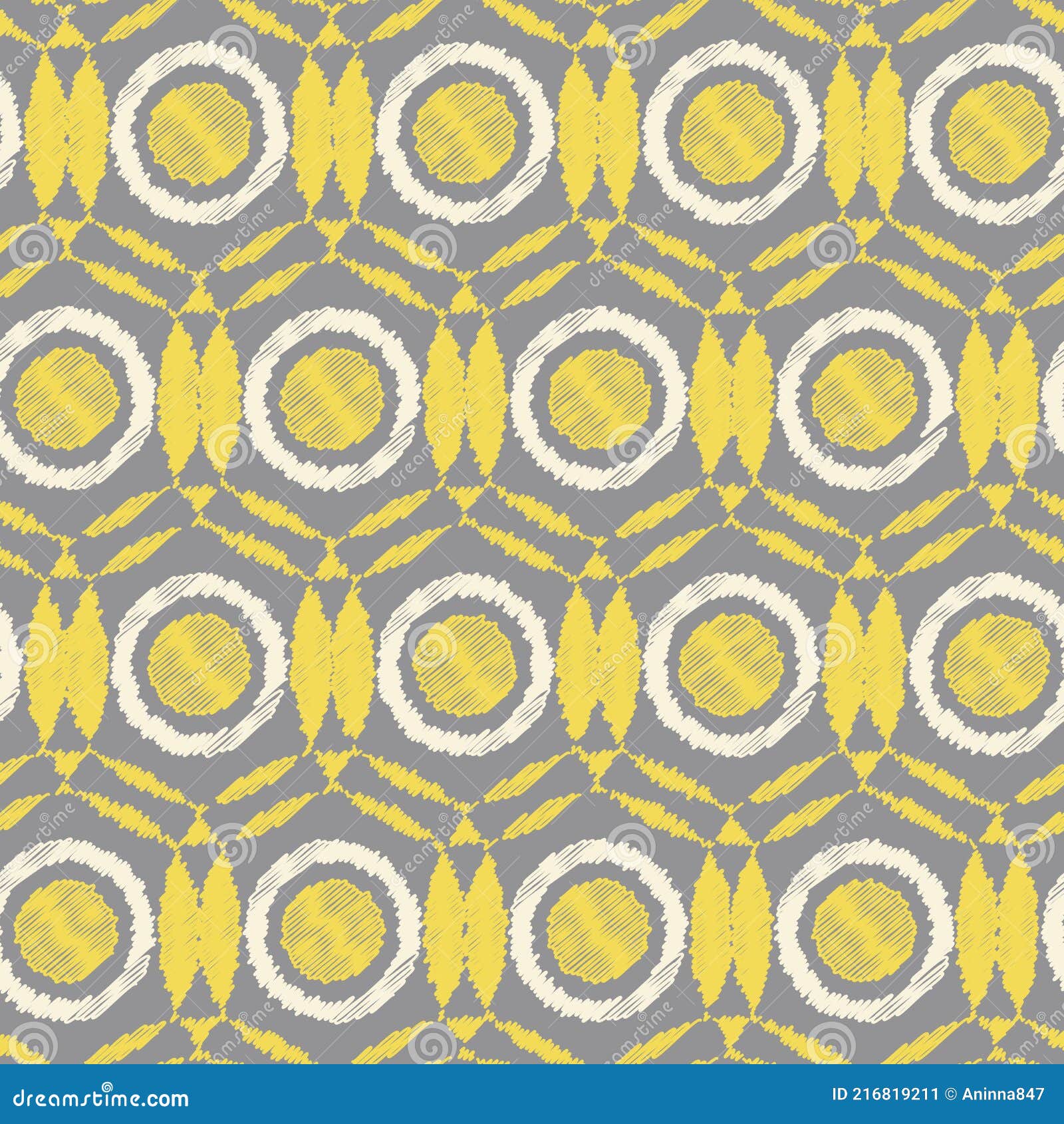 Geometric Seamless Gray Yellow Pattern with Circles, with Hatching ...