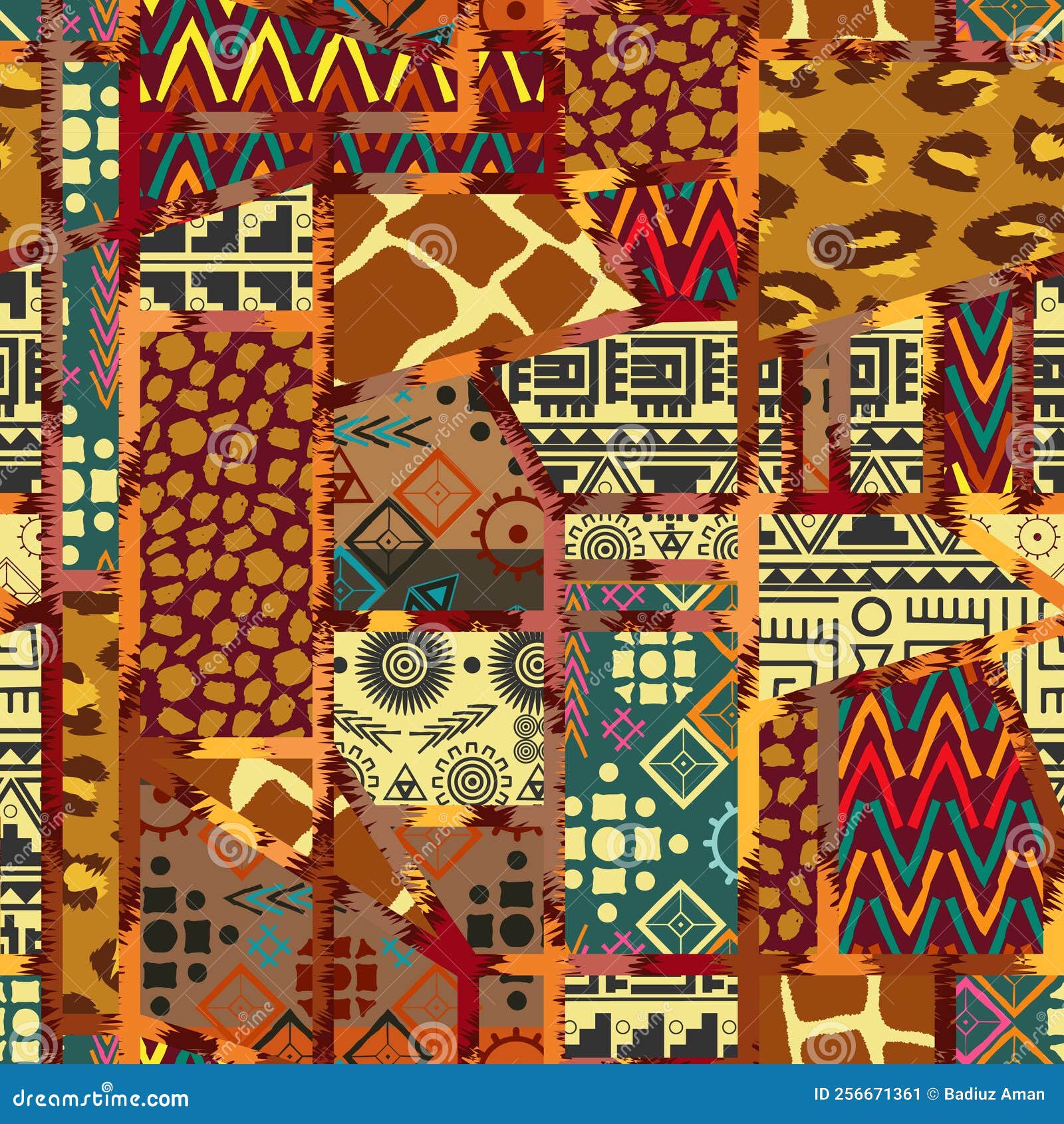 African Traditional Cloth and Wild Animal Skins Illustration. Bright ...