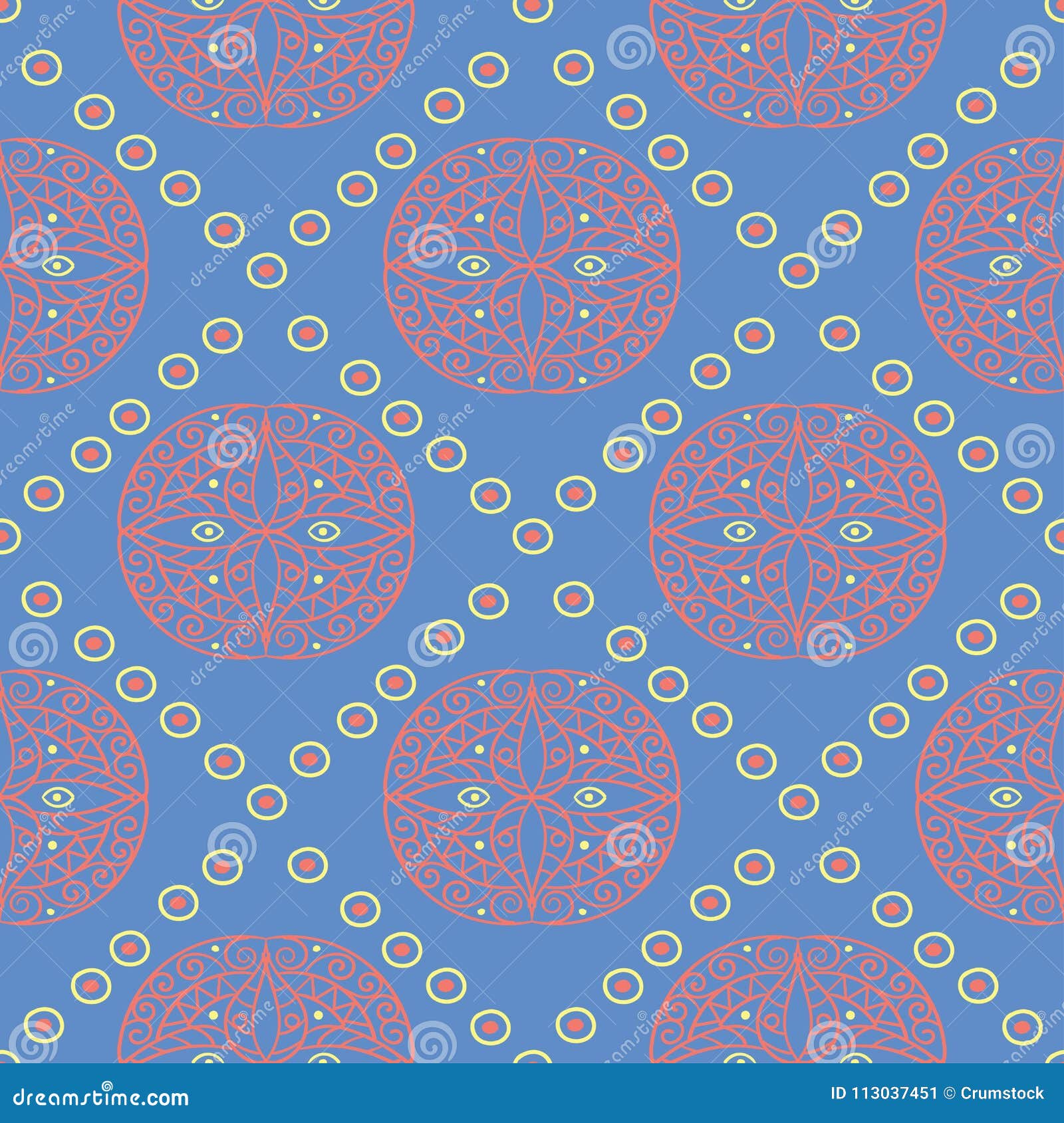 Geometric Seamless Pattern. Blue Background with Red and Yellow Design ...