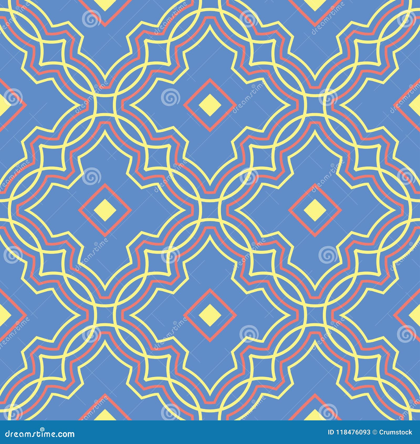 Geometric Seamless Pattern. Blue Background with Red and Yellow Design ...