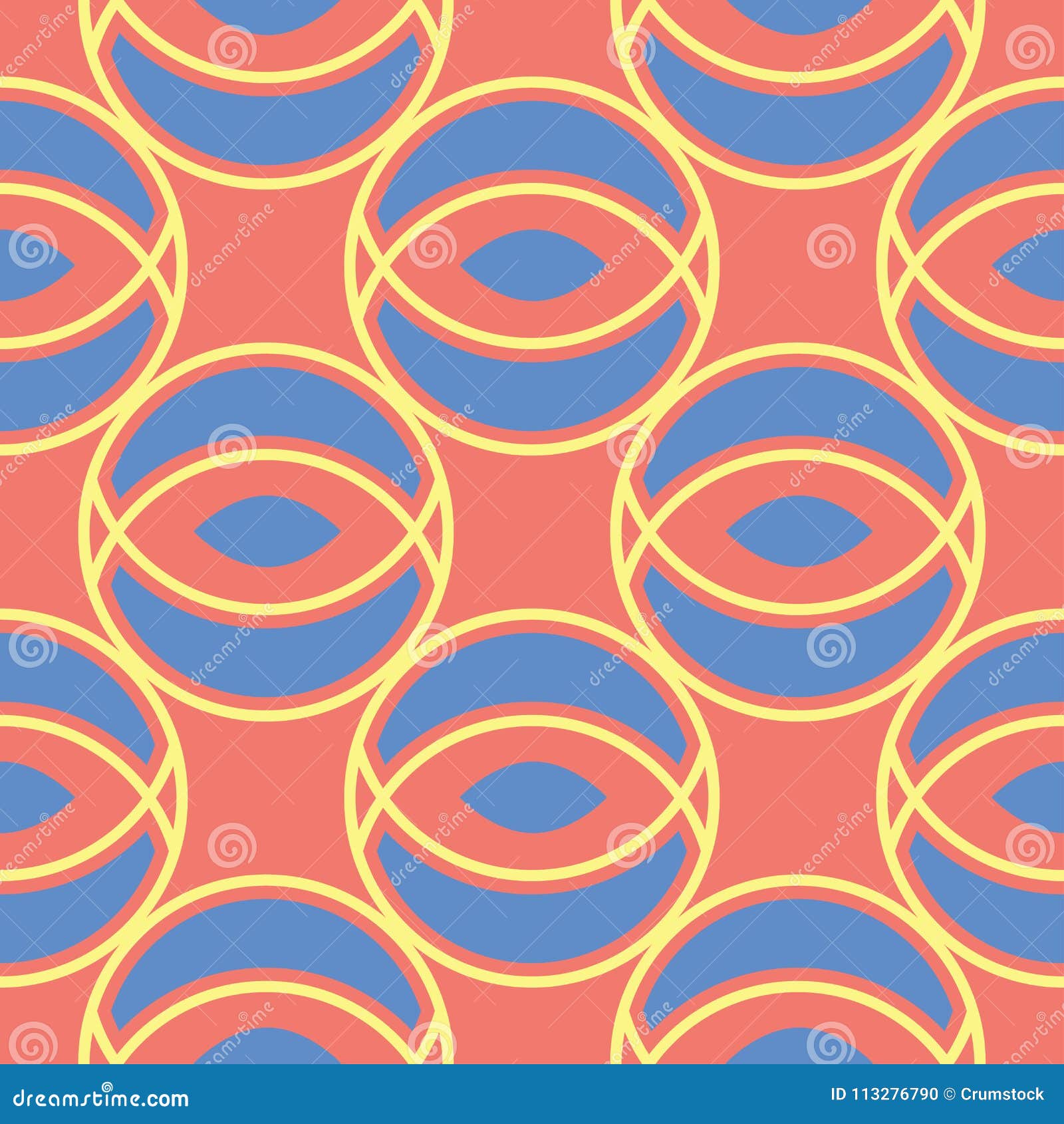 Geometric Seamless Pattern. Bright Red Background with Blue and Yellow ...