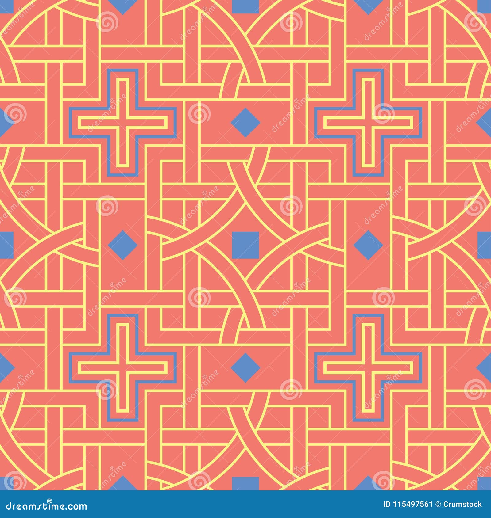 Geometric Seamless Pattern. Bright Red Background with Blue and Yellow ...