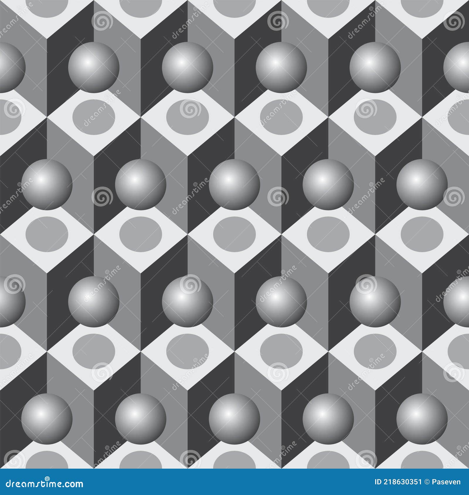 Geometric Seamless Pattern of Gray 3d Cubes and Spheres Stock Vector ...