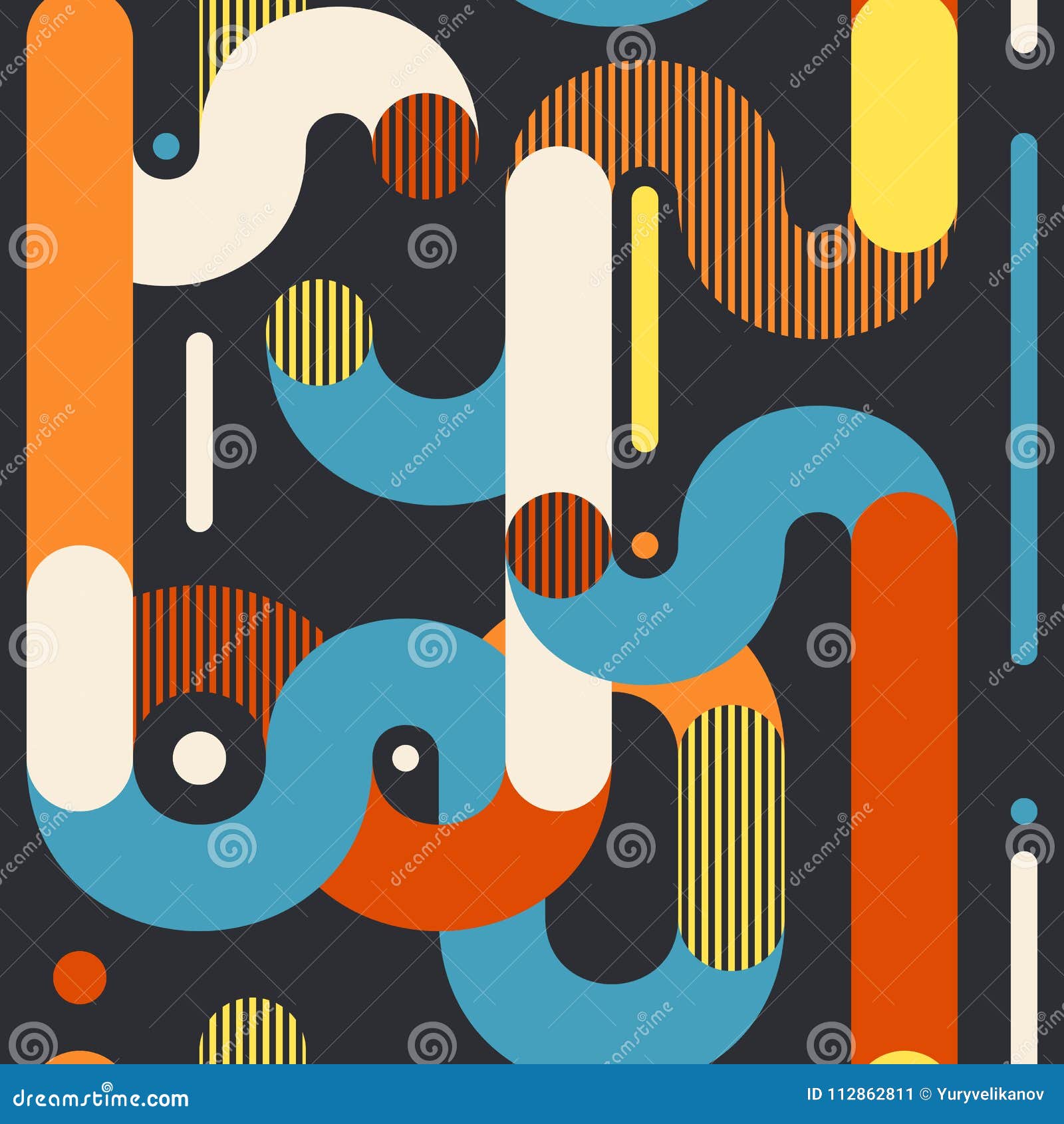 Geometric Seamless Pattern with Rounded Rectangles and Circles on Dark ...