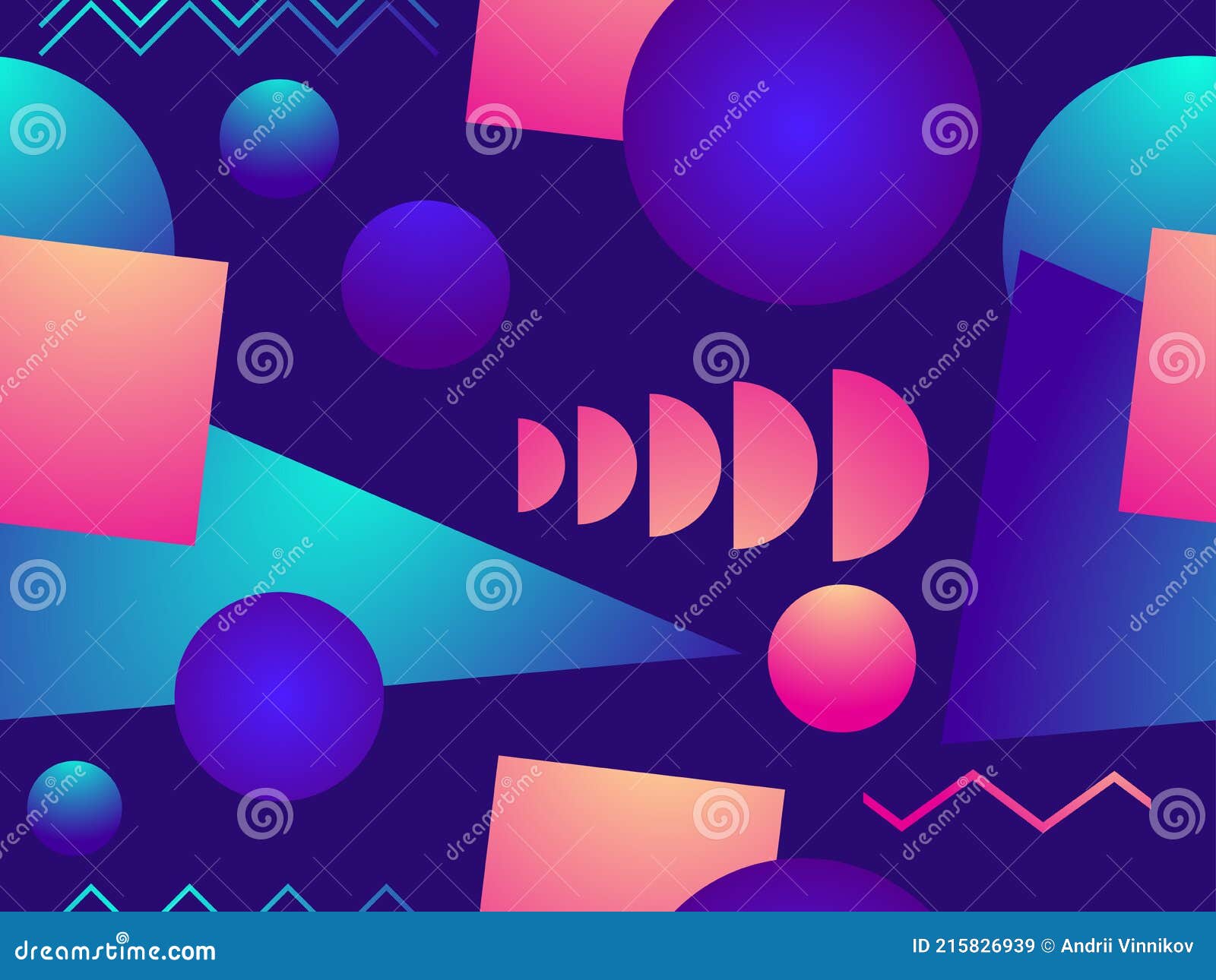 Geometric Seamless Pattern in 80s Style with Memphis Elements. Gradient ...