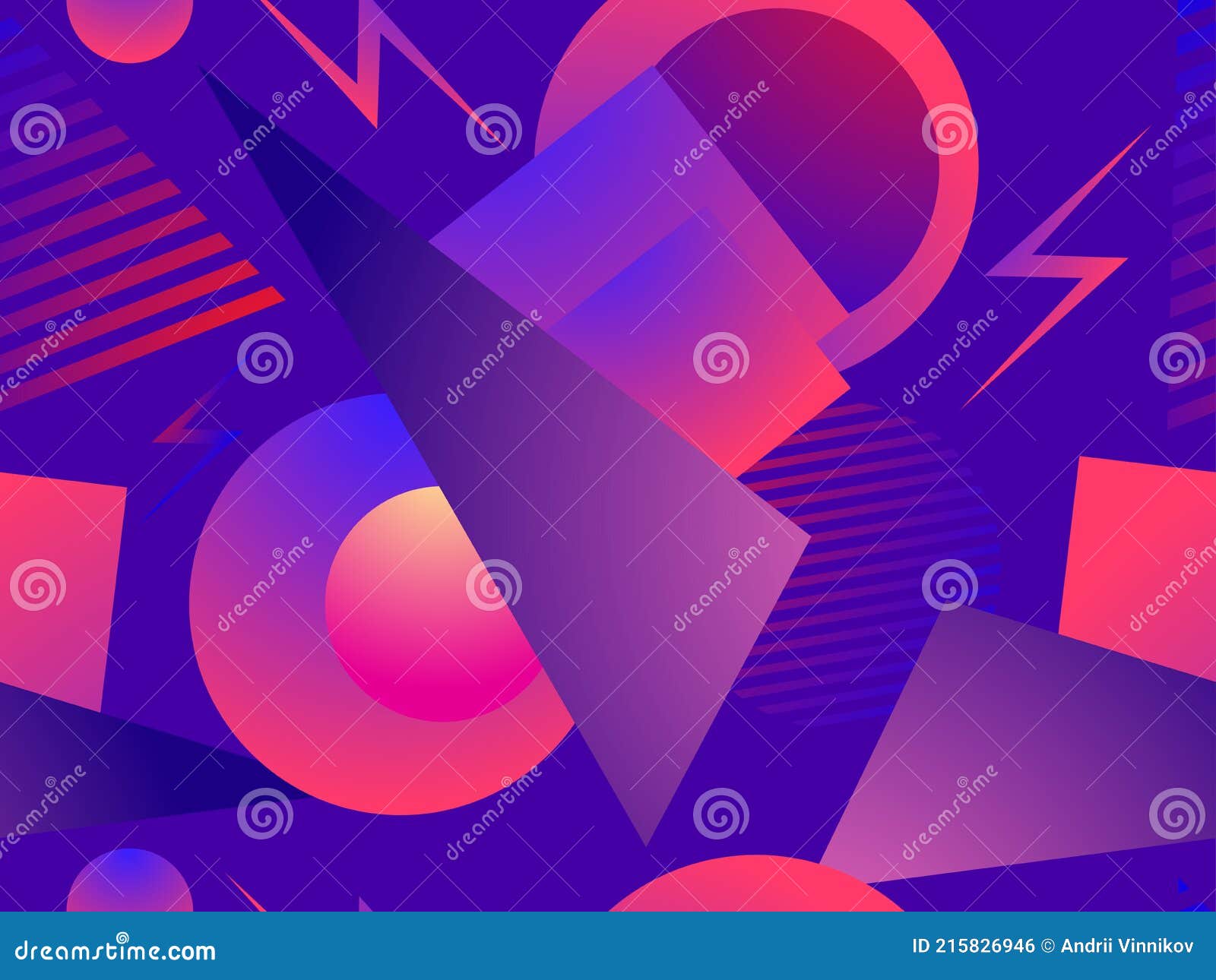 Geometric Seamless Pattern in 80s Style with Memphis Elements. Gradient ...