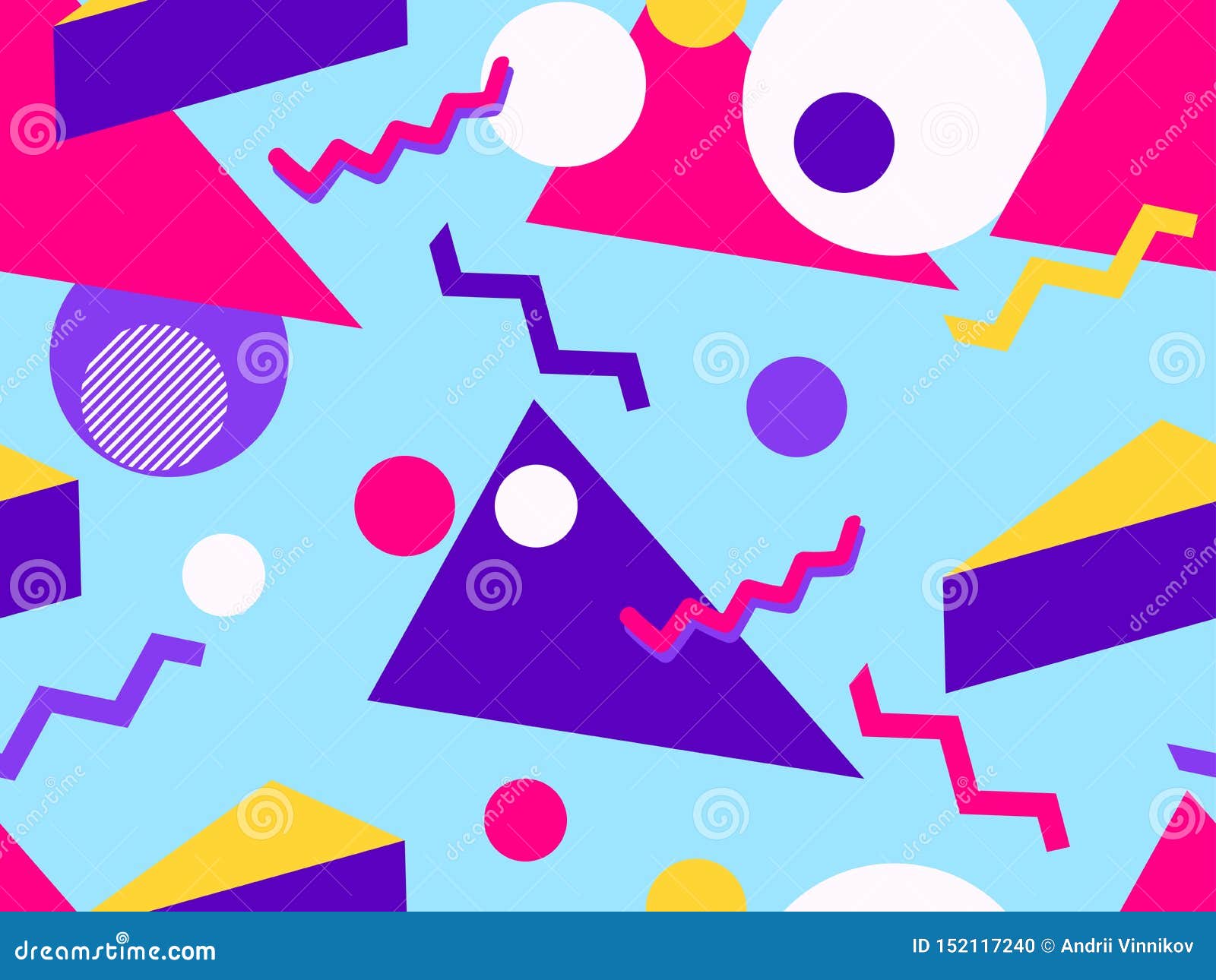 Geometric Seamless Pattern Style of the 80s. Triangles, Circles and ...
