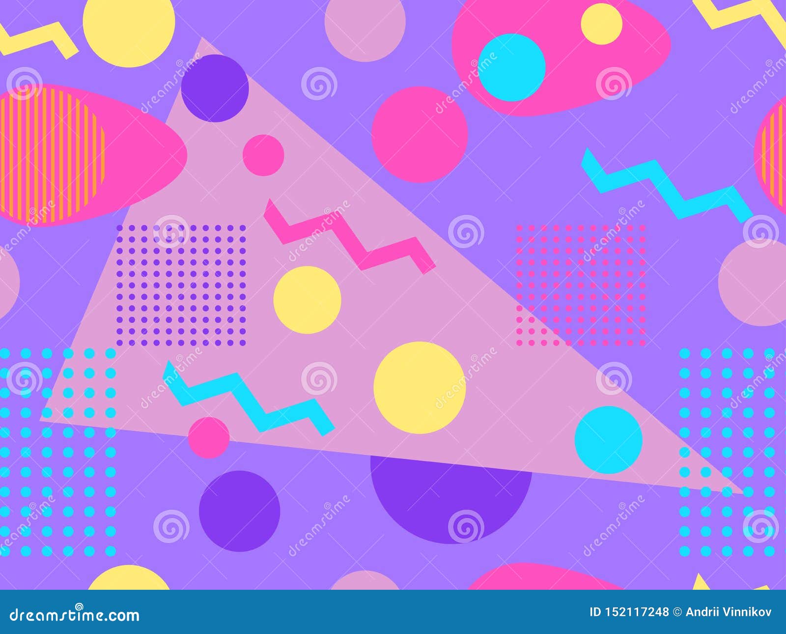 Geometric Seamless Pattern Style of the 80s. Triangles, Circles and ...