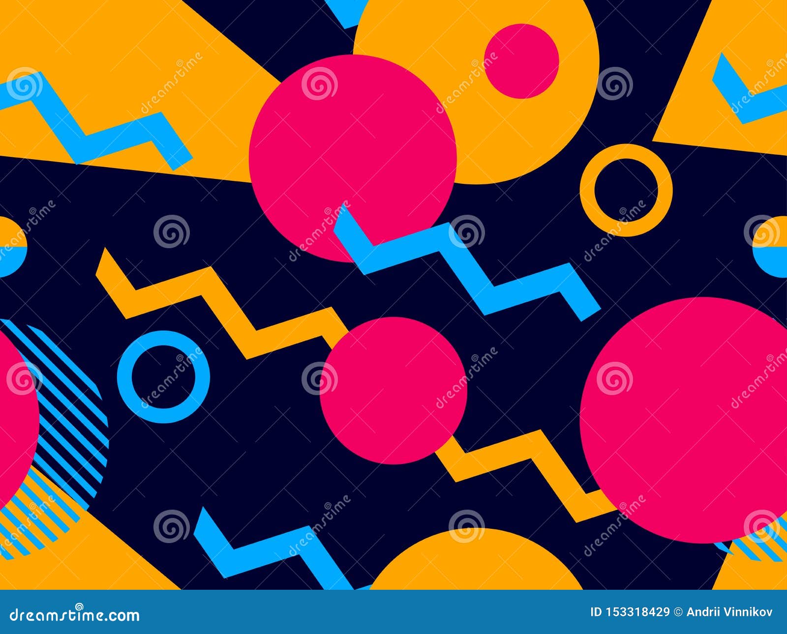 Geometric Seamless Pattern Style of the 80s. Triangles, Circles and ...