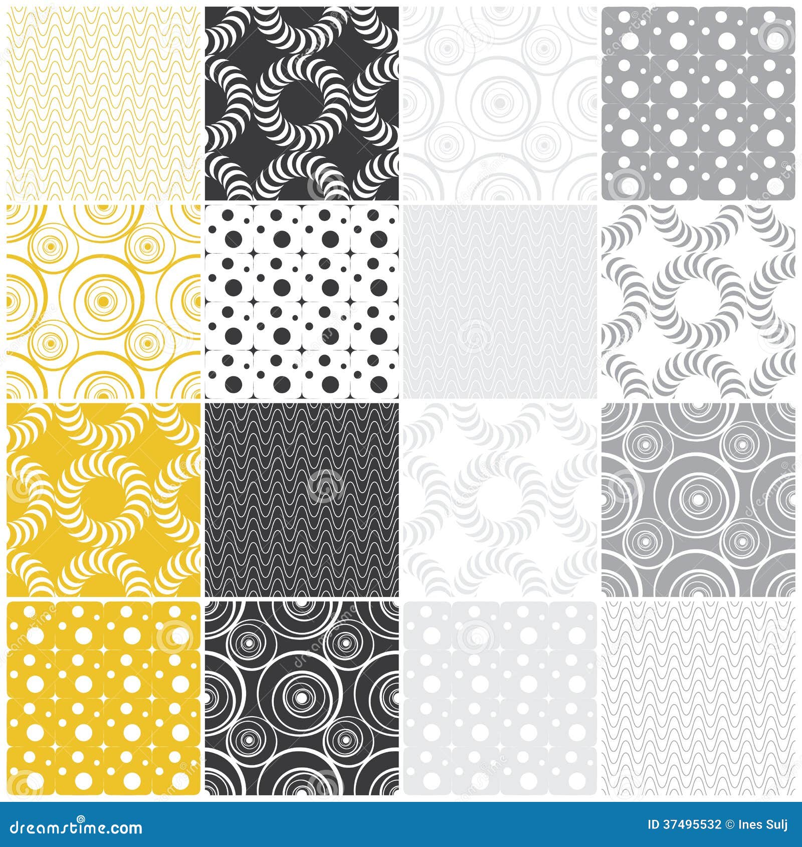 Geometric Seamless Patterns: Dots, Circles and Wav Stock Vector ...