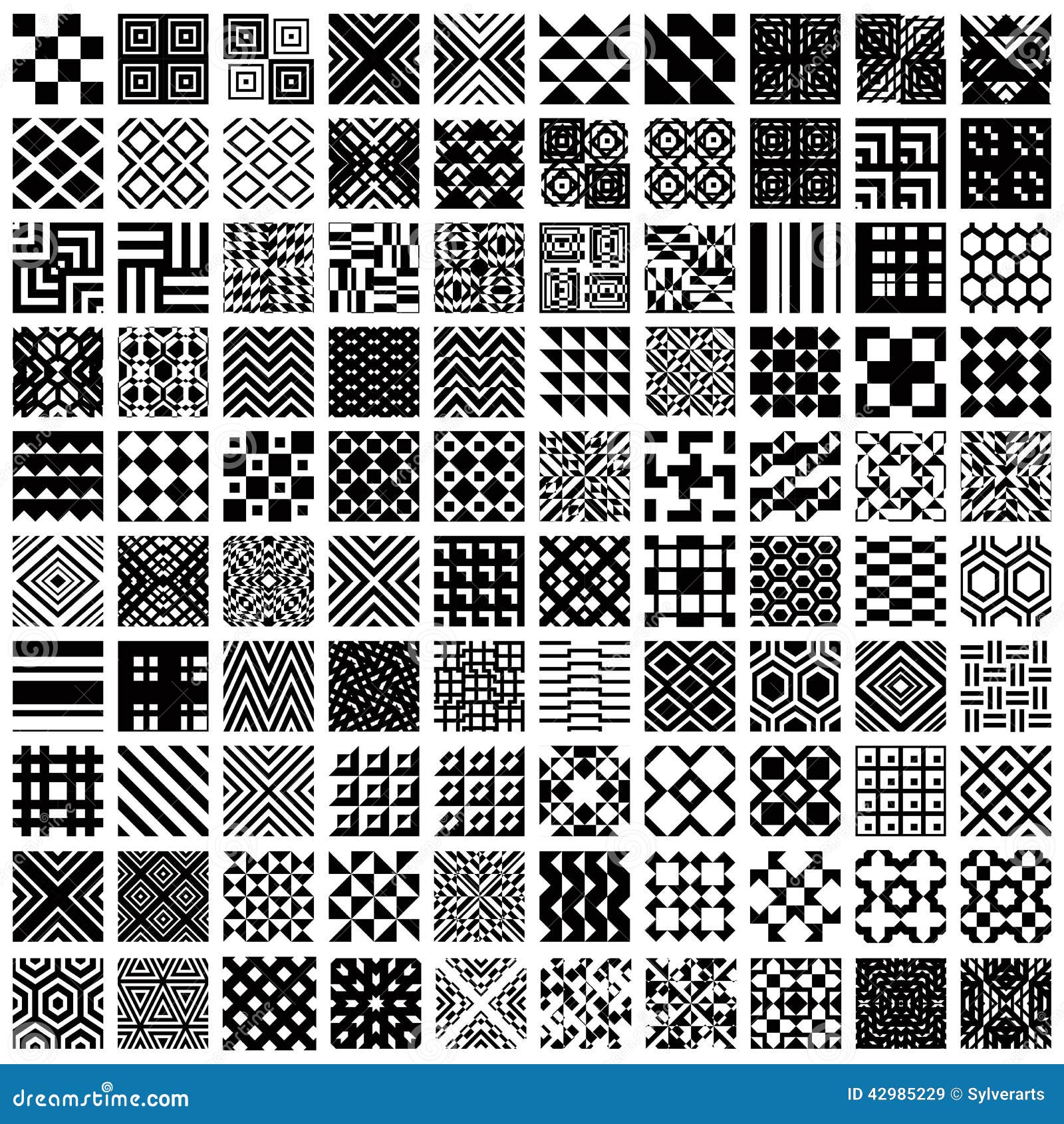 100 Geometric Seamless Patterns Set. Stock Vector - Illustration of ...