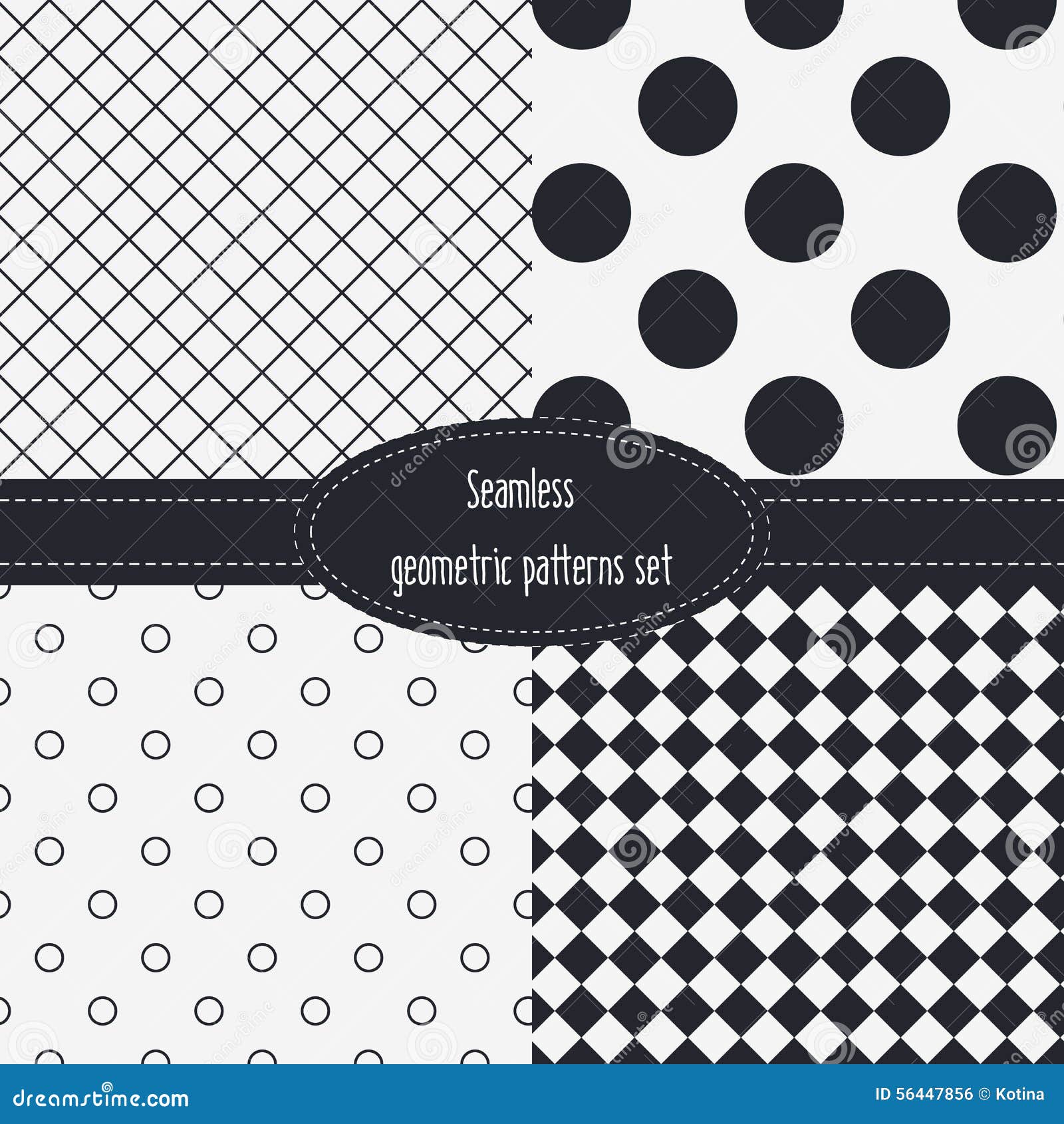 Geometric Seamless Patterns Set. Dark And Light Grey Colors. Black And ...