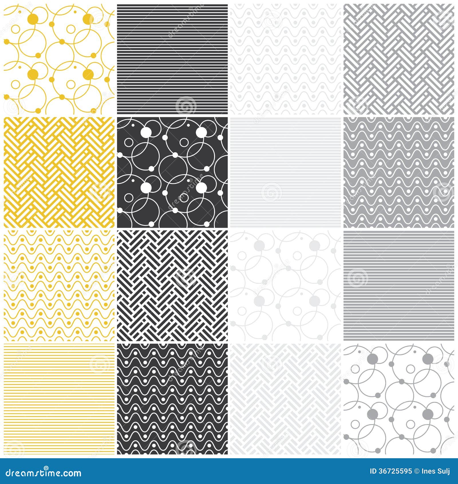 Geometric Seamless Patterns: Stripes, Waves, Dots, Stock Vector ...
