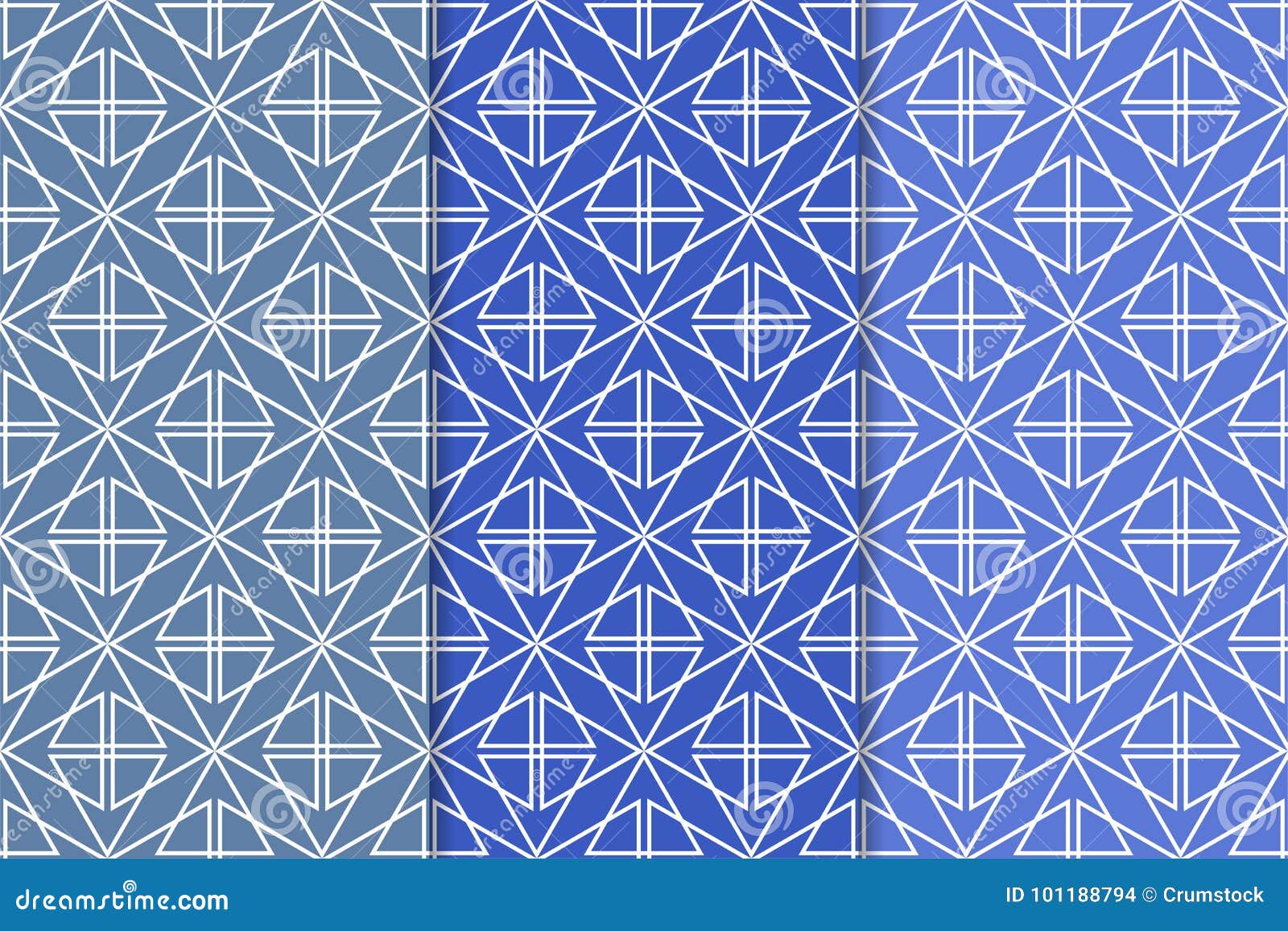 Geometric Set of Blue Seamless Patterns for Design Stock Vector ...