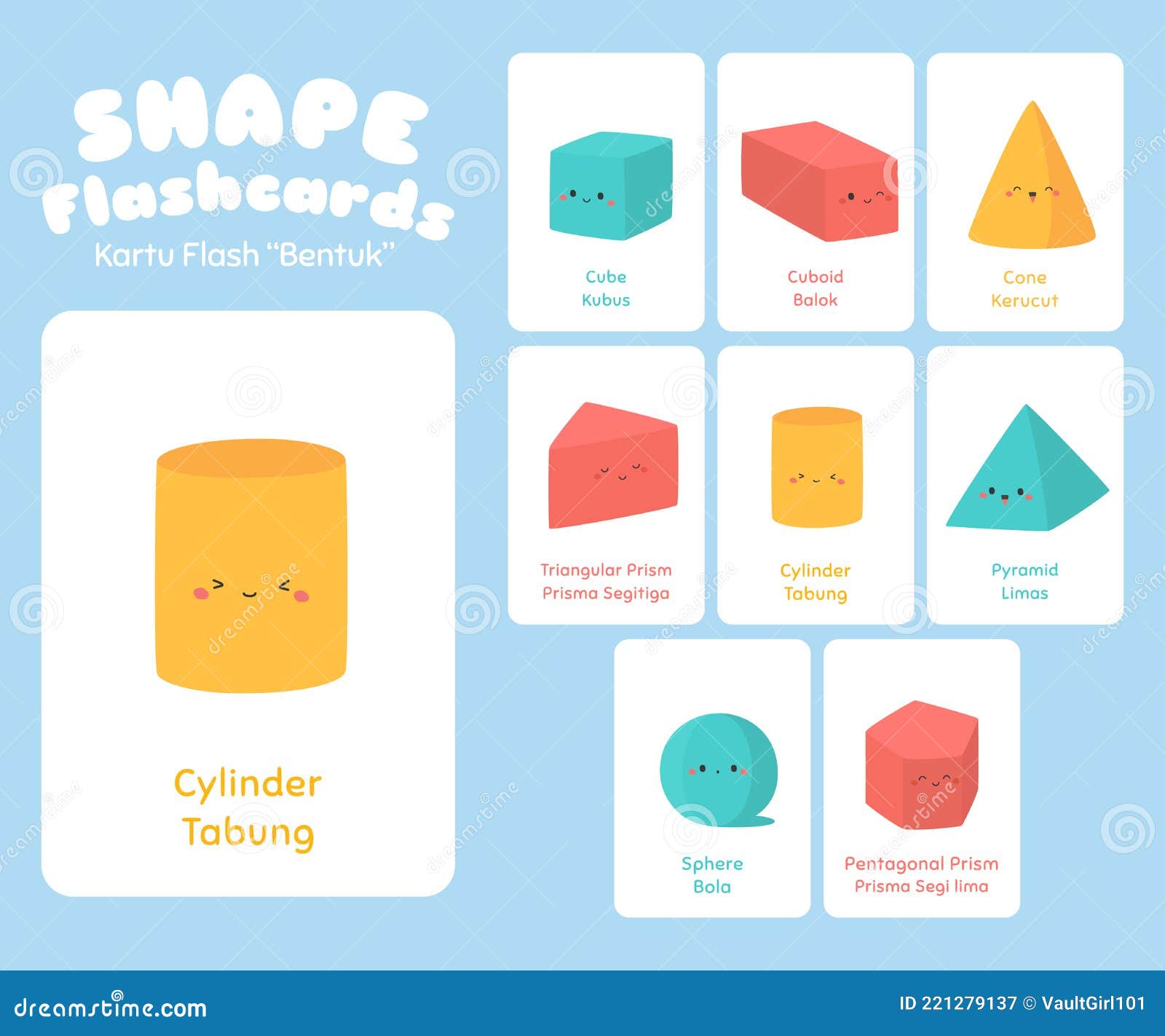 3D Geometric Shape Flashcards Vector Set Stock Vector - Illustration of ...