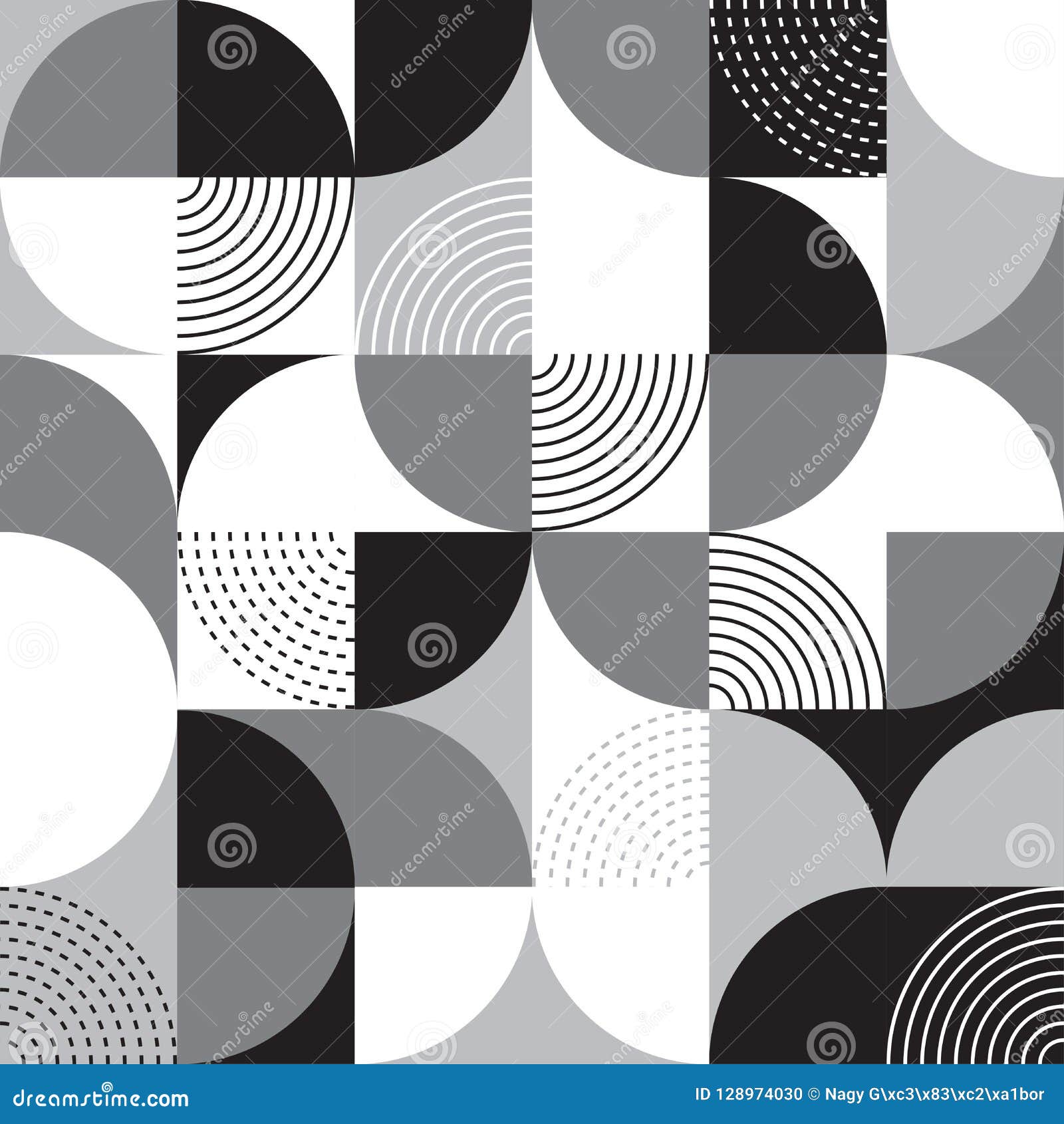 QUARTER CIRCLE in GRID. GEOMETRIC SEAMLESS VECTOR PATTERN Stock Vector ...
