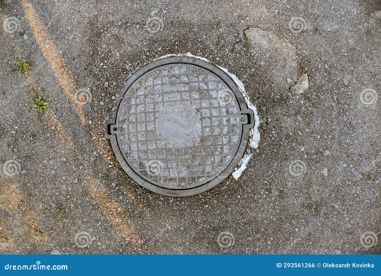 Geometric Shape Covering Manhole Lid on Asphalt Road Stock Photo ...