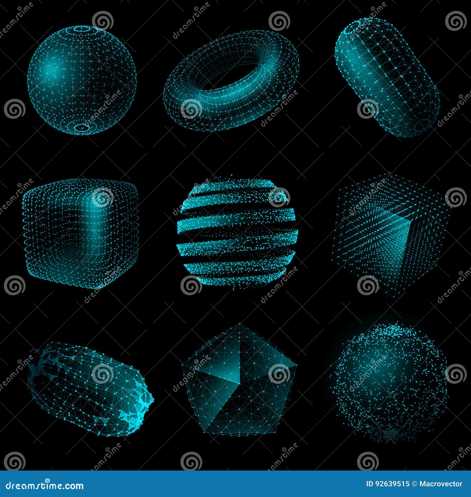 Geometric Shape 3D Technology Style Icon Set Stock Vector ...